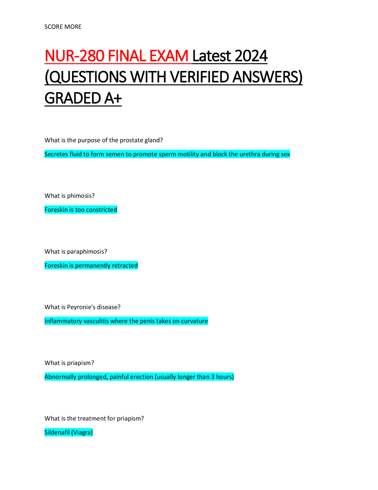 NUR-280 FINAL EXAM Latest 2024 (QUESTIONS WITH VERIFIED ANSWERS) GRADED ...