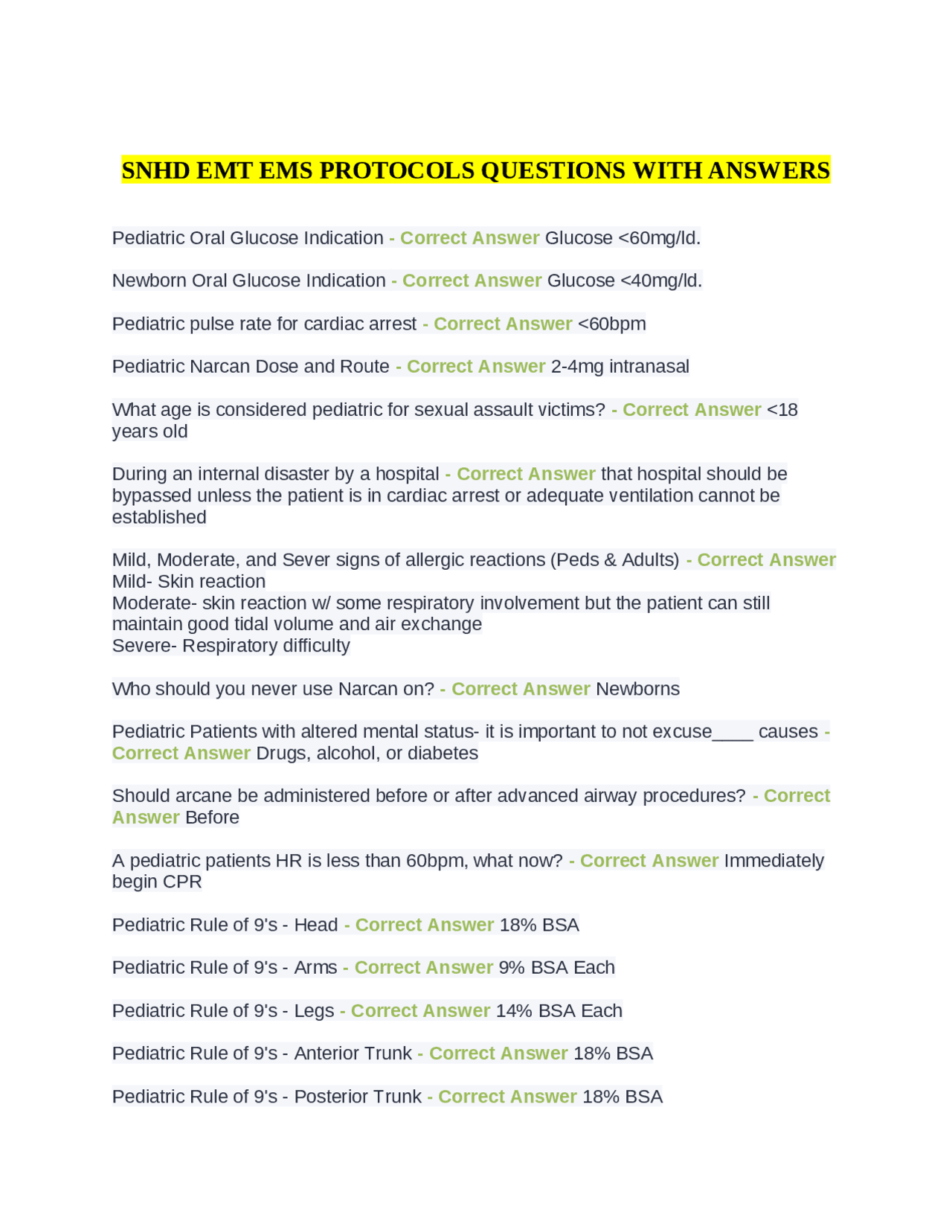 Emergency Medical Protocols and Procedures | Exams Nursing | Docsity
