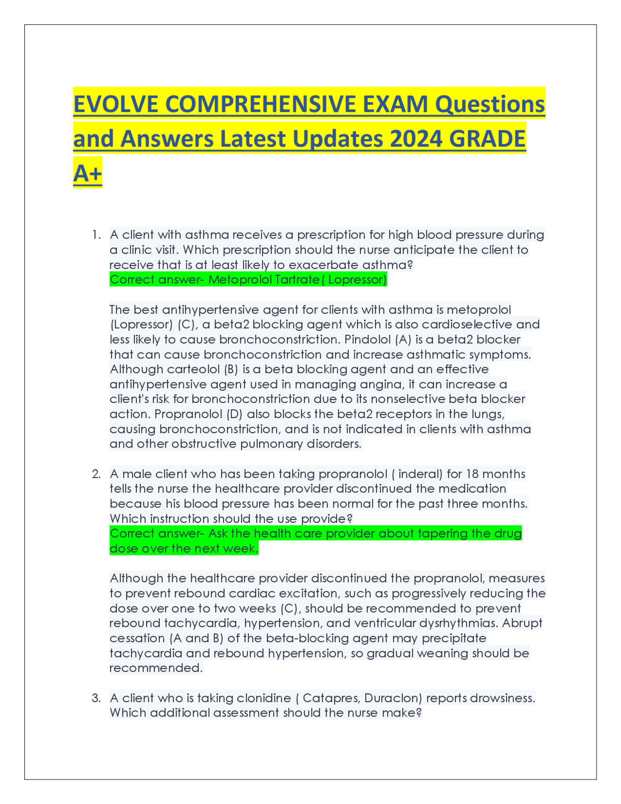 EVOLVE COMPREHENSIVE EXAM Questions and Answers Latest Updates 2024 ...