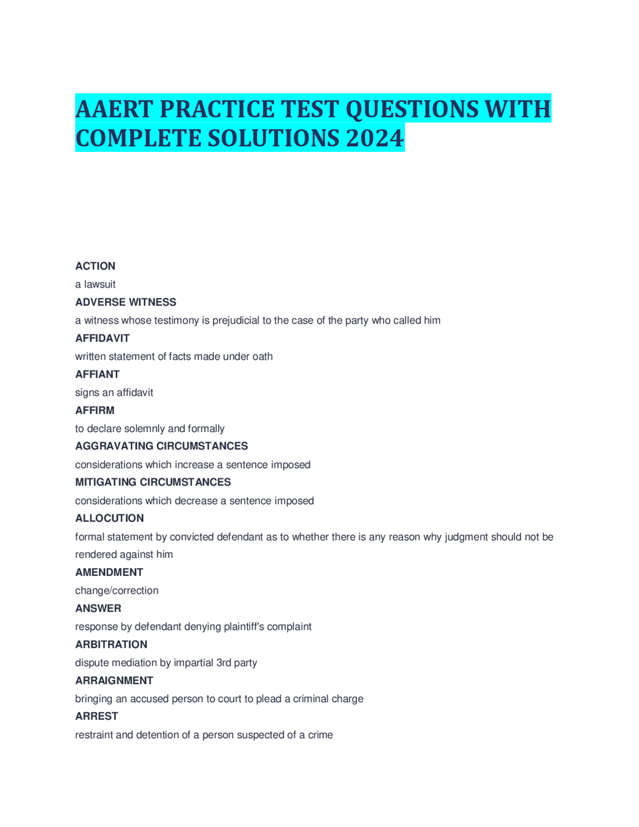 AAERT PRACTICE TEST QUESTIONS WITH COMPLETE SOLUTIONS 2024 | Exams Law ...
