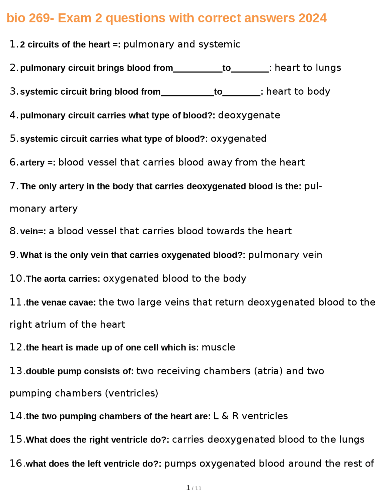 Cardiovascular System Exam Questions and Answers | Exams Nursing | Docsity