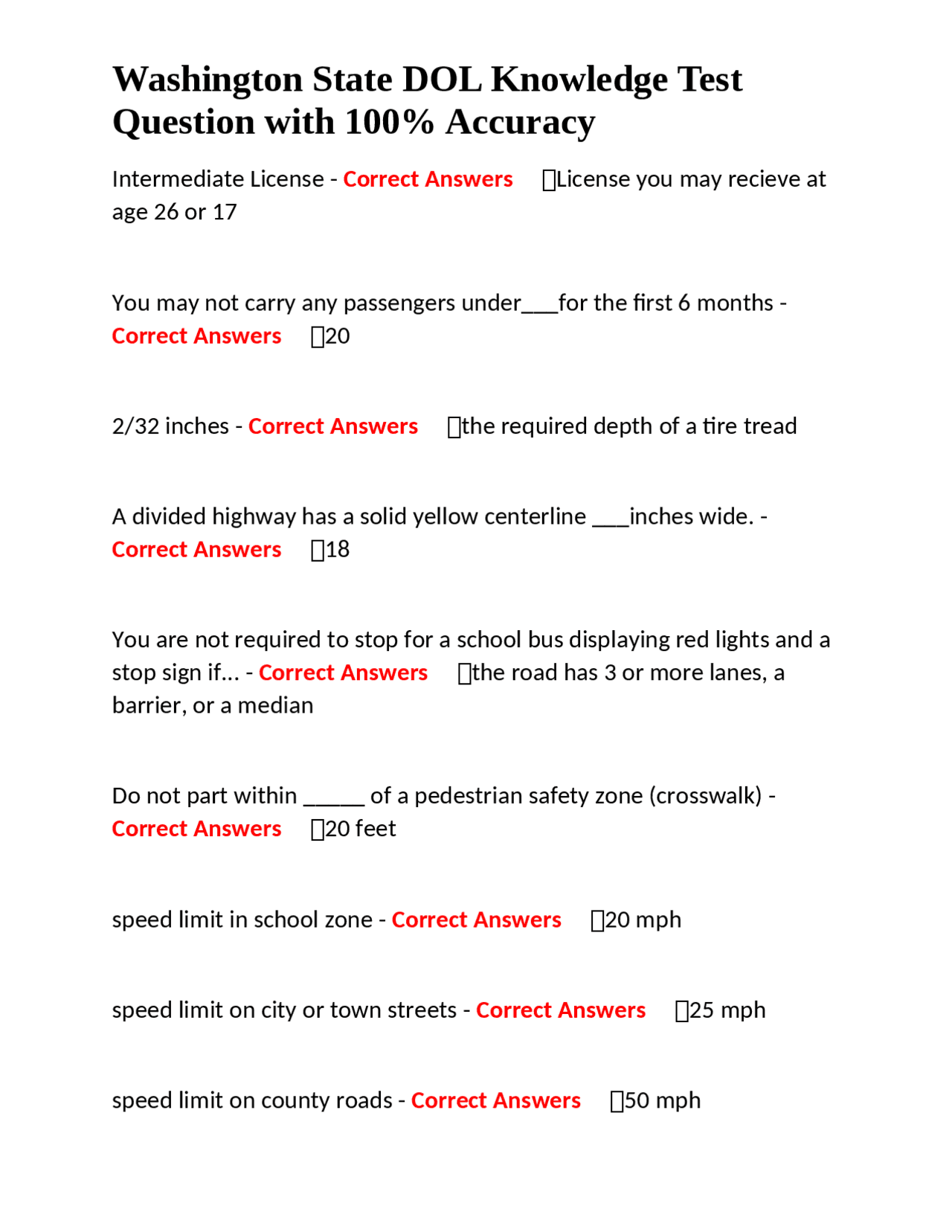 Washington State DOL Knowledge Test: Driving Rules and Regulations ...
