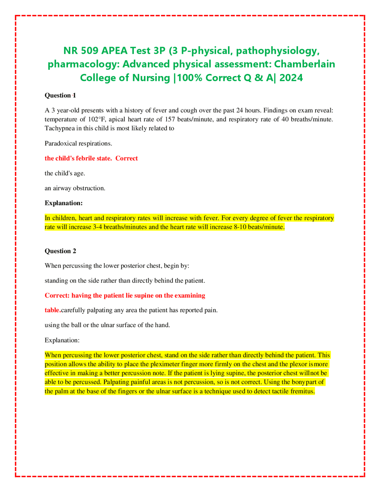Advanced Physical Assessment: Chamberlain College of Nursing | Exams ...