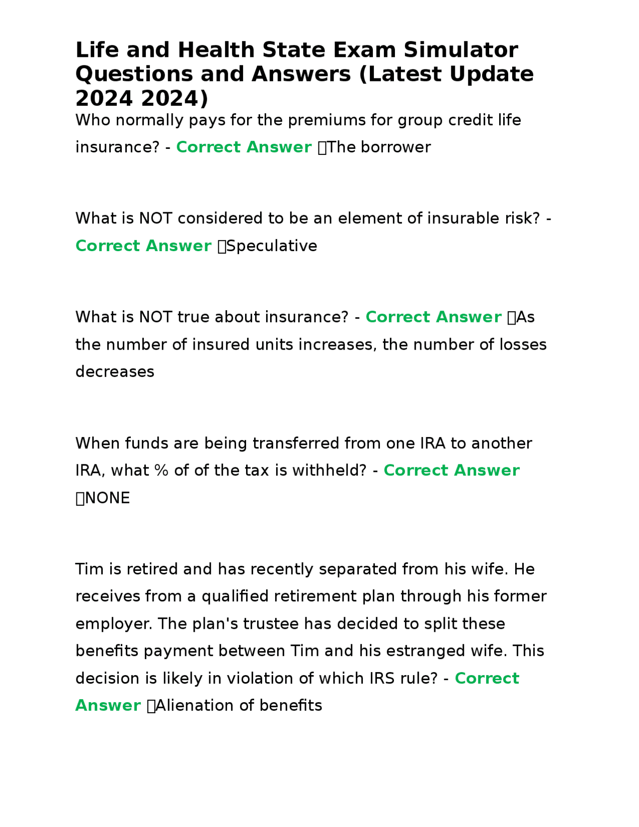 Life and Health State Exam Simulator Questions and Answers (Latest ...