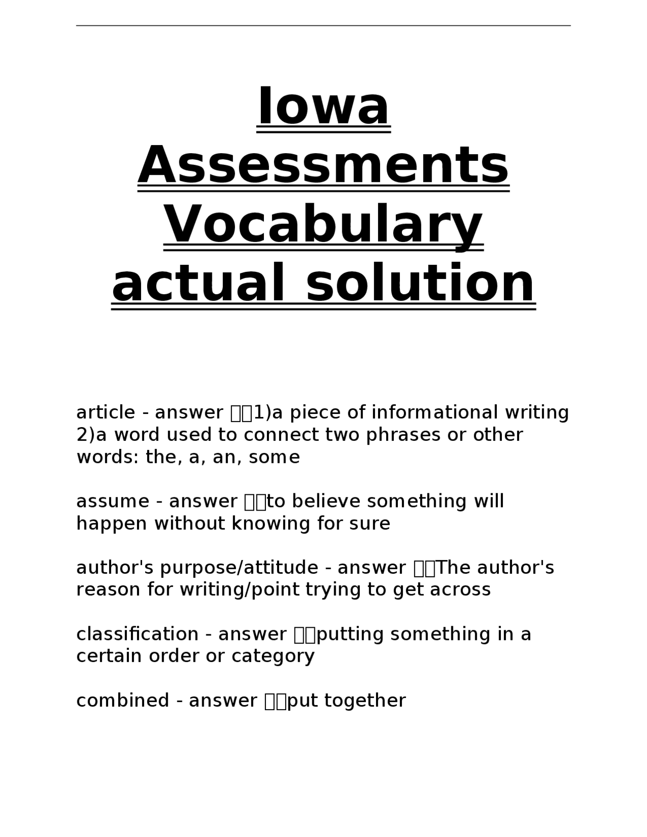 Iowa Assessments Vocabulary | Exams Nursing | Docsity