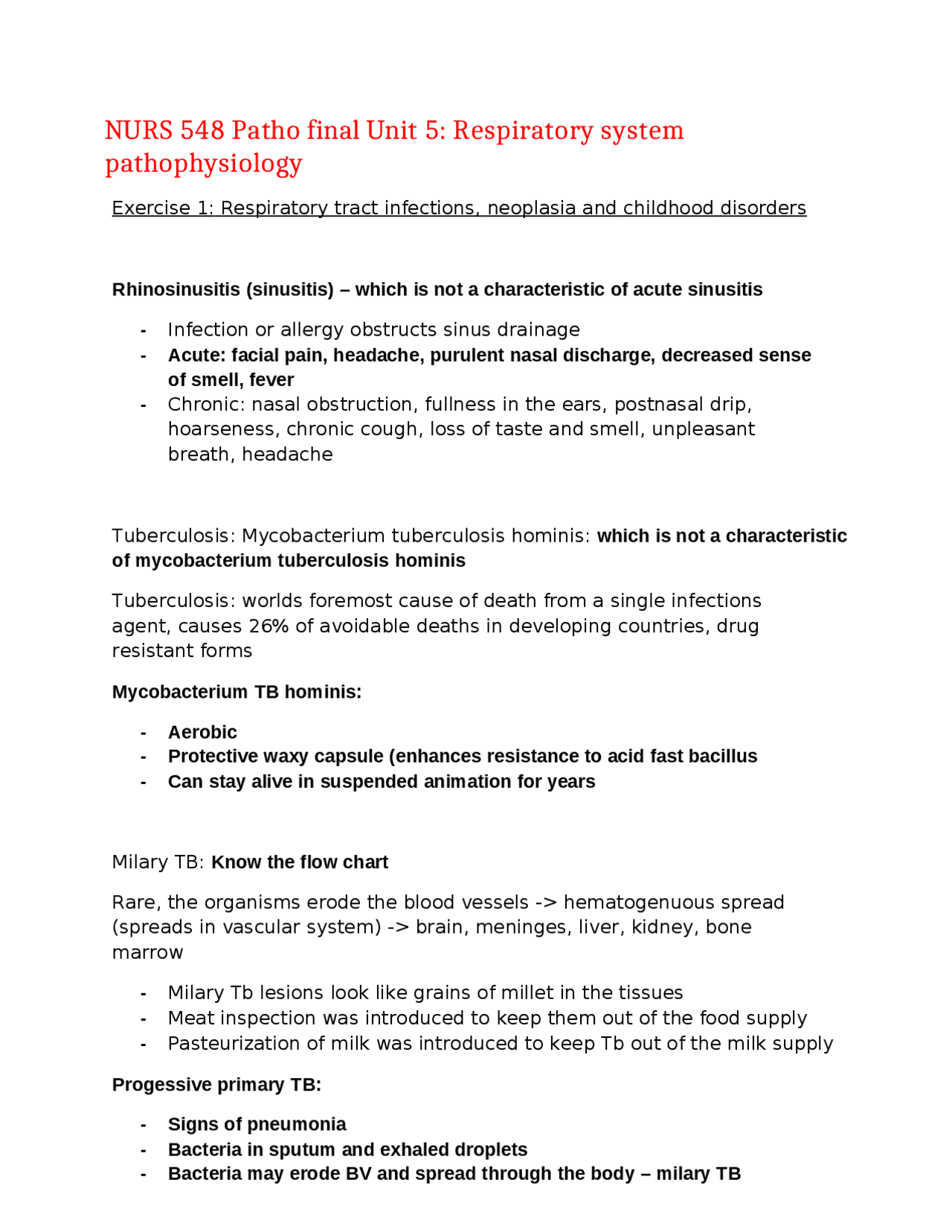 NURS 548 Patho final Unit 5: Respiratory system pathophysiology,100% ...