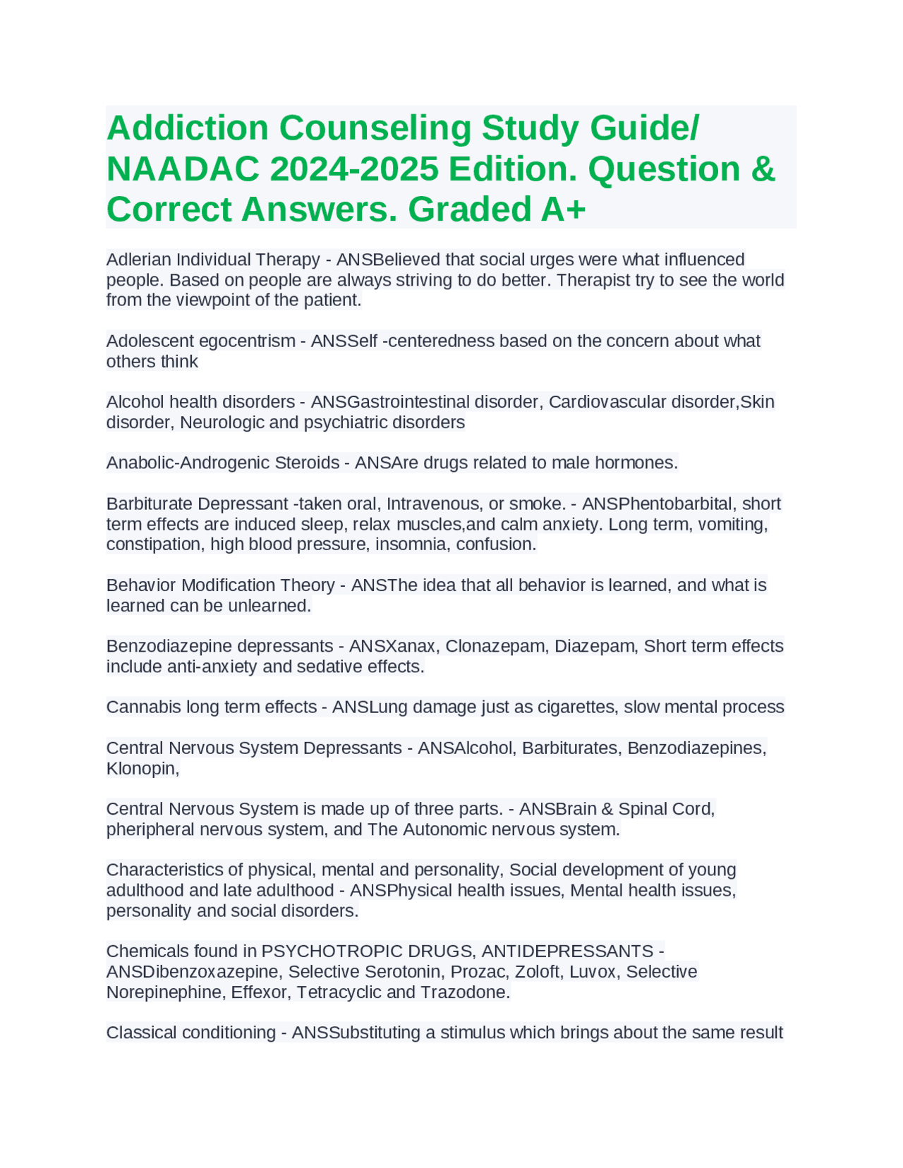 Addiction Counseling Study Guide/ NAADAC 2024-2025 Edition. Question ...