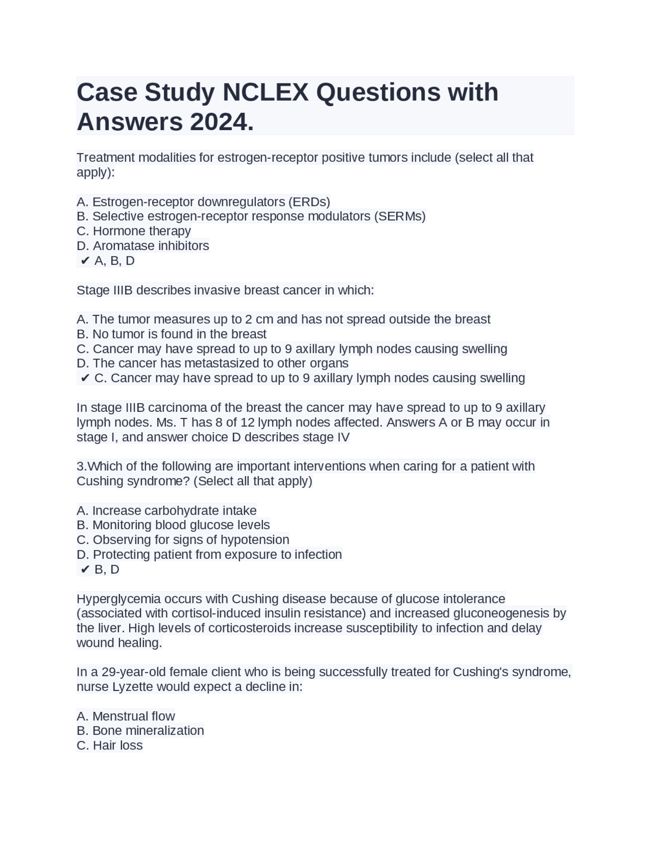 Case Study NCLEX Questions with Answers 2024. | Exams Medicine | Docsity