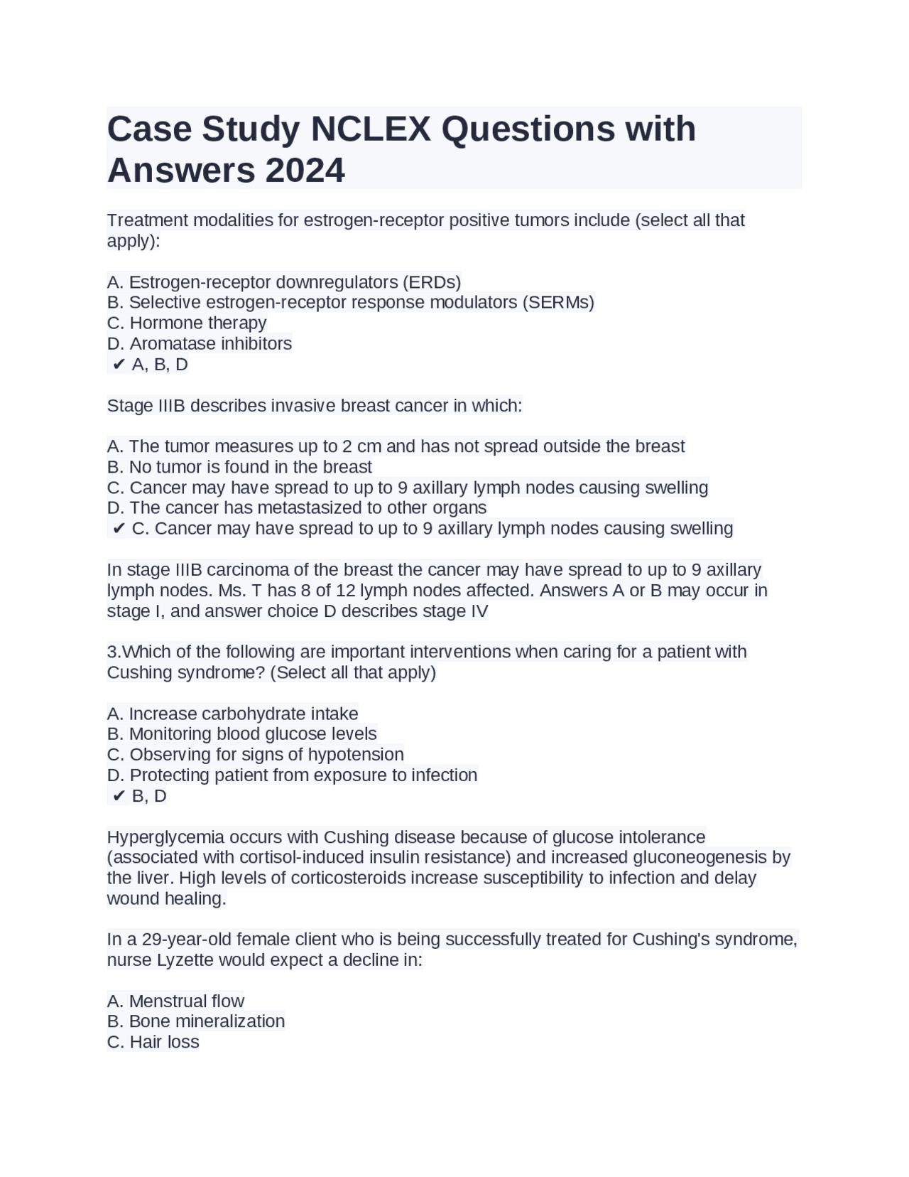 Case Study NCLEX Questions with Answers 2024 | Exams Medicine | Docsity