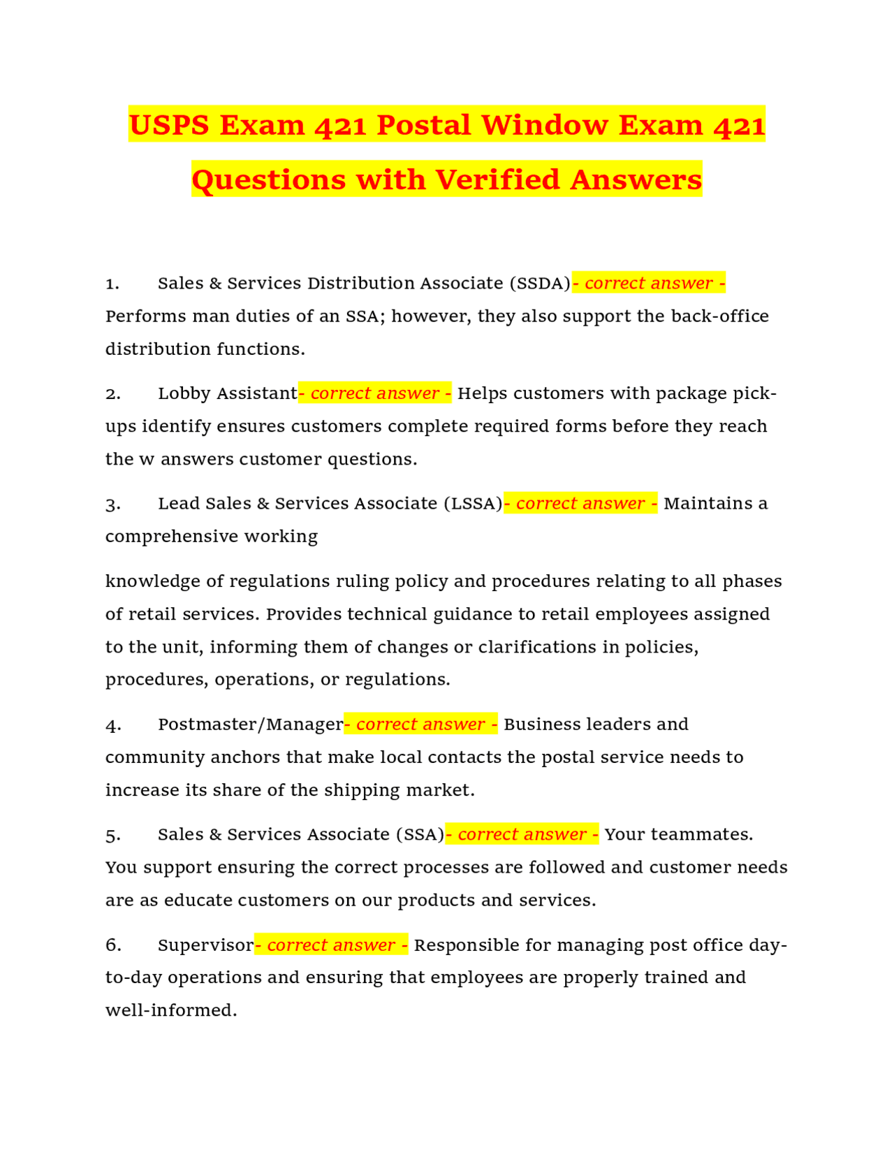 Postal Service Employee Training | Exams Nursing | Docsity