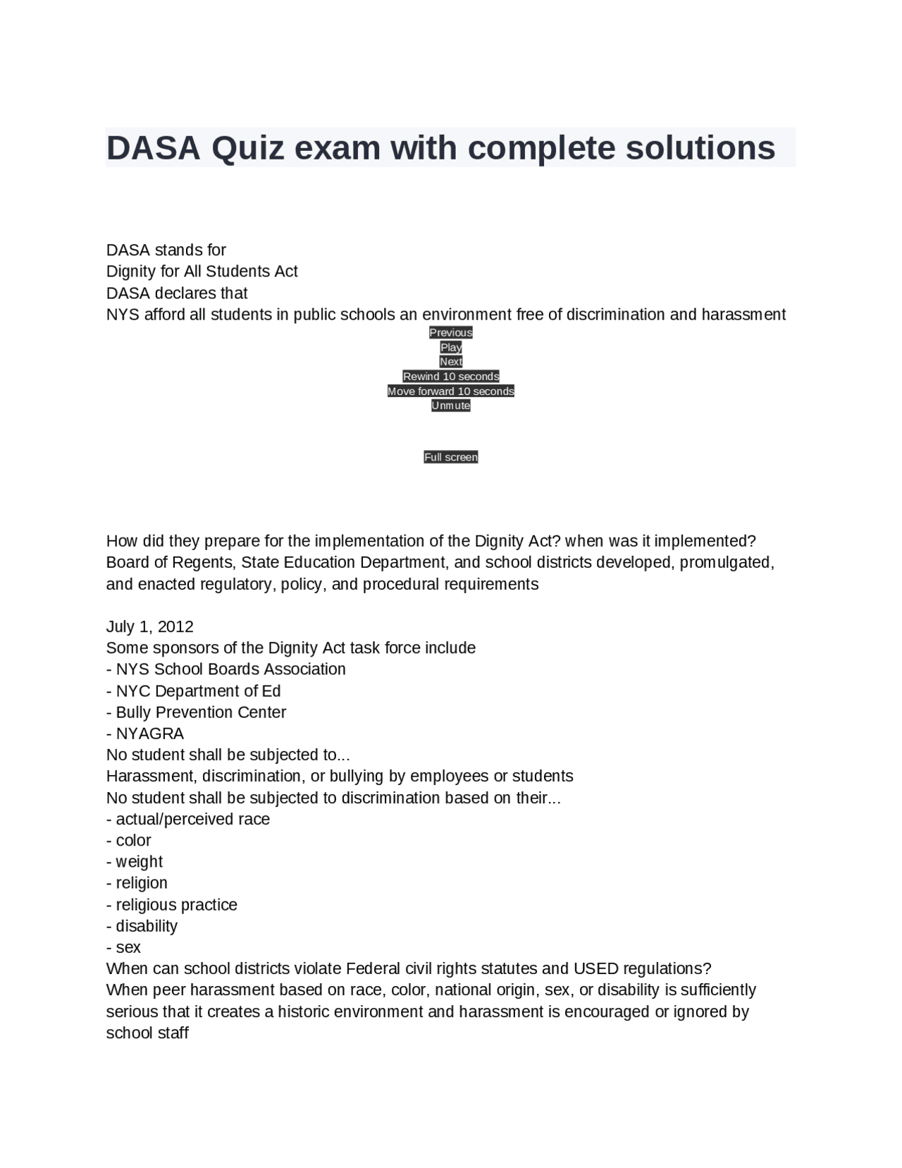 Implementing the Dignity for All Students Act (DASA) in New York ...