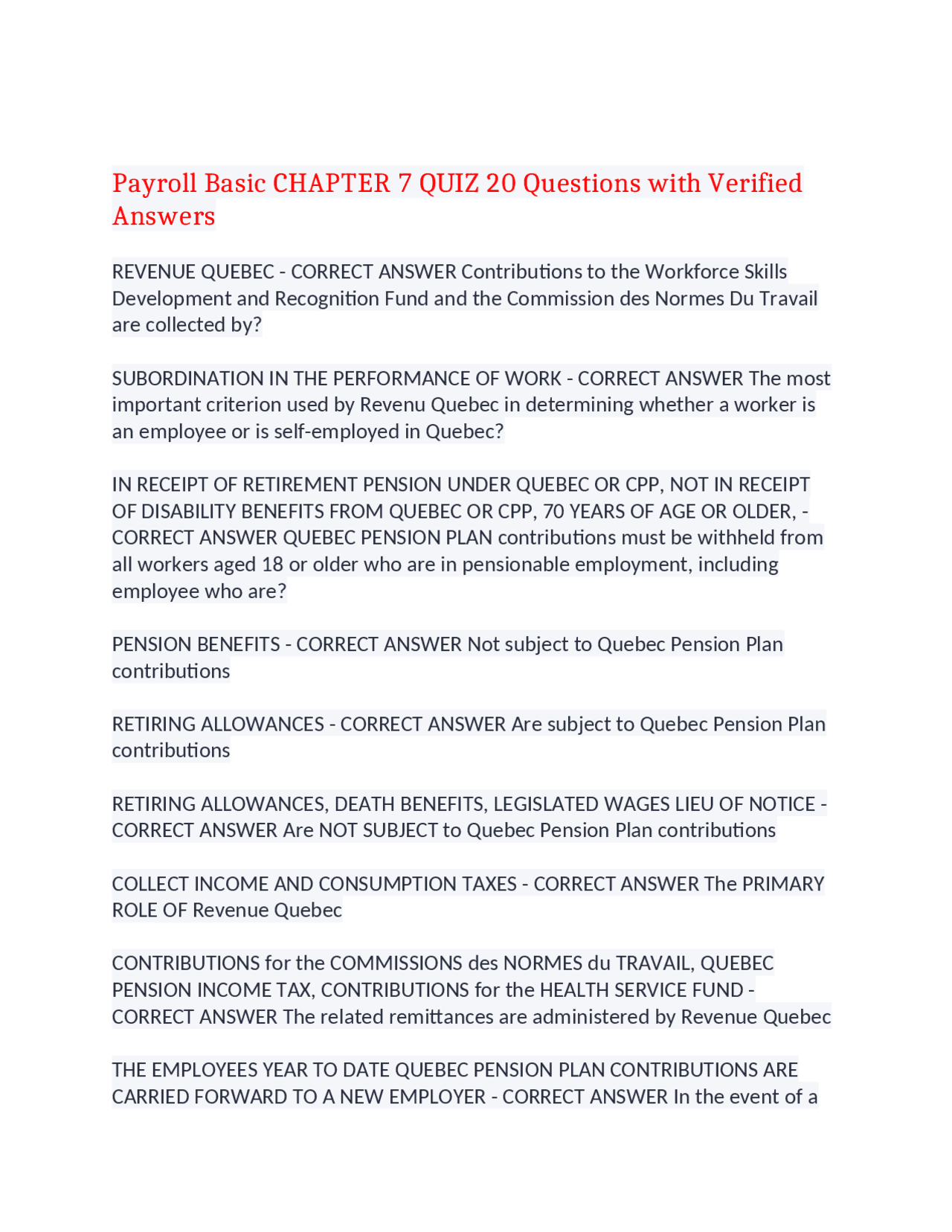 Payroll Accounting Exam 1|22 Questions with Verified Answers,100% ...
