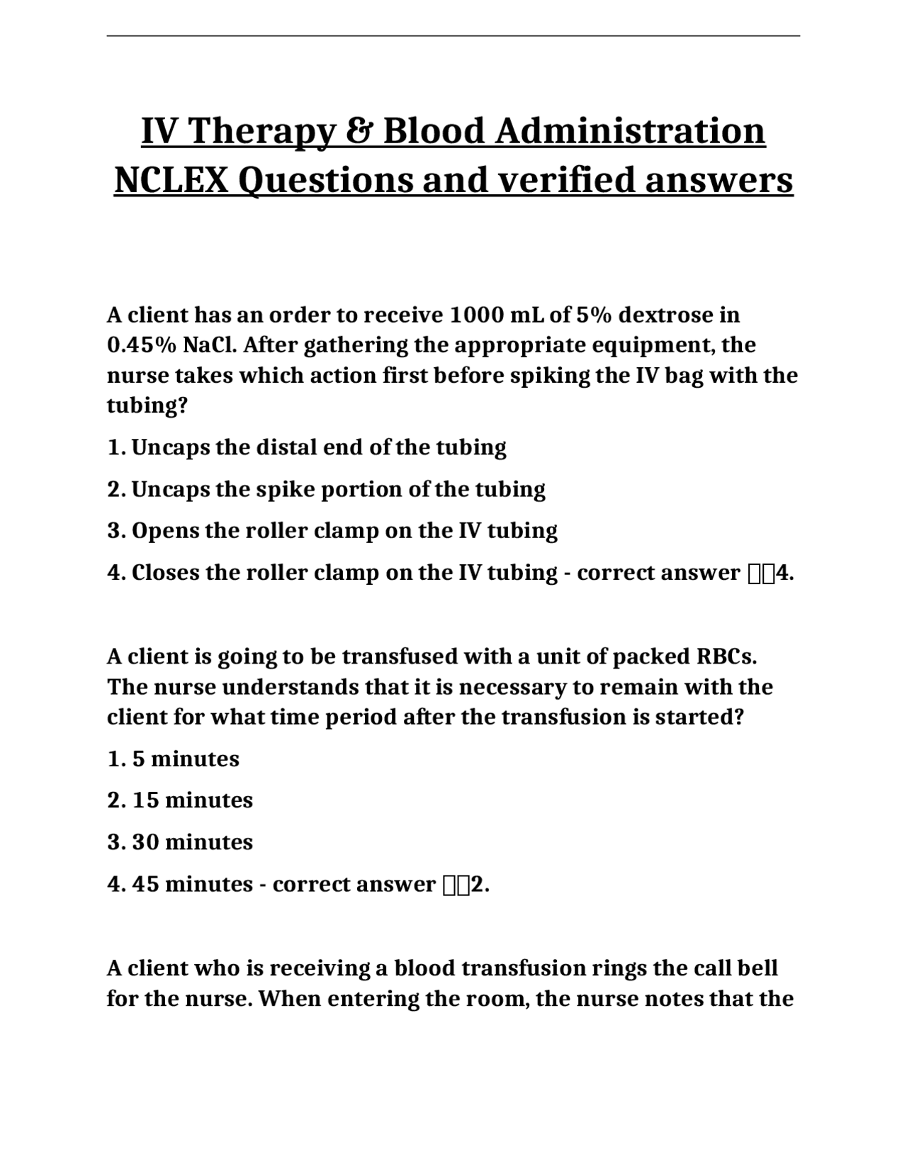 IV Therapy & Blood Administration NCLEX Questions and verified answers ...