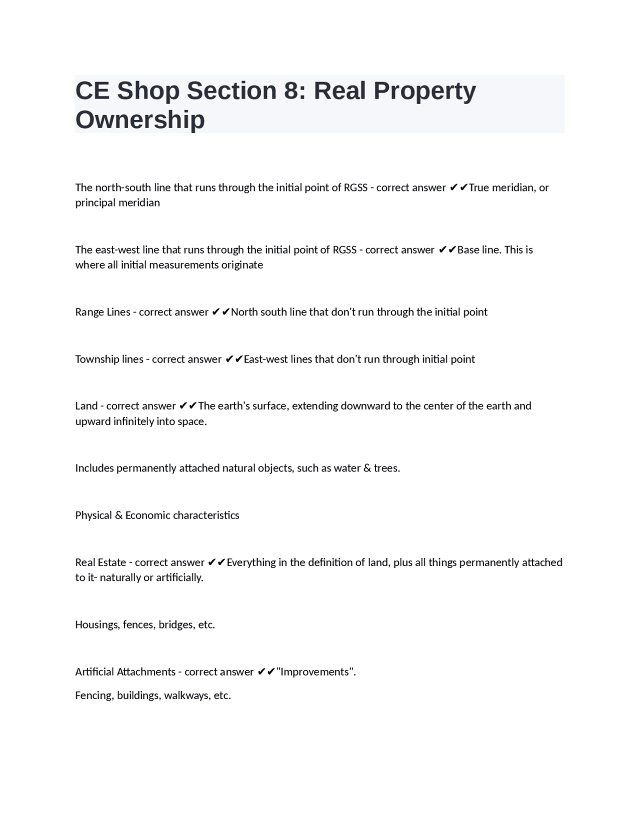 CE Shop Section 8: Real Property Ownership fully solved graded A+ ...