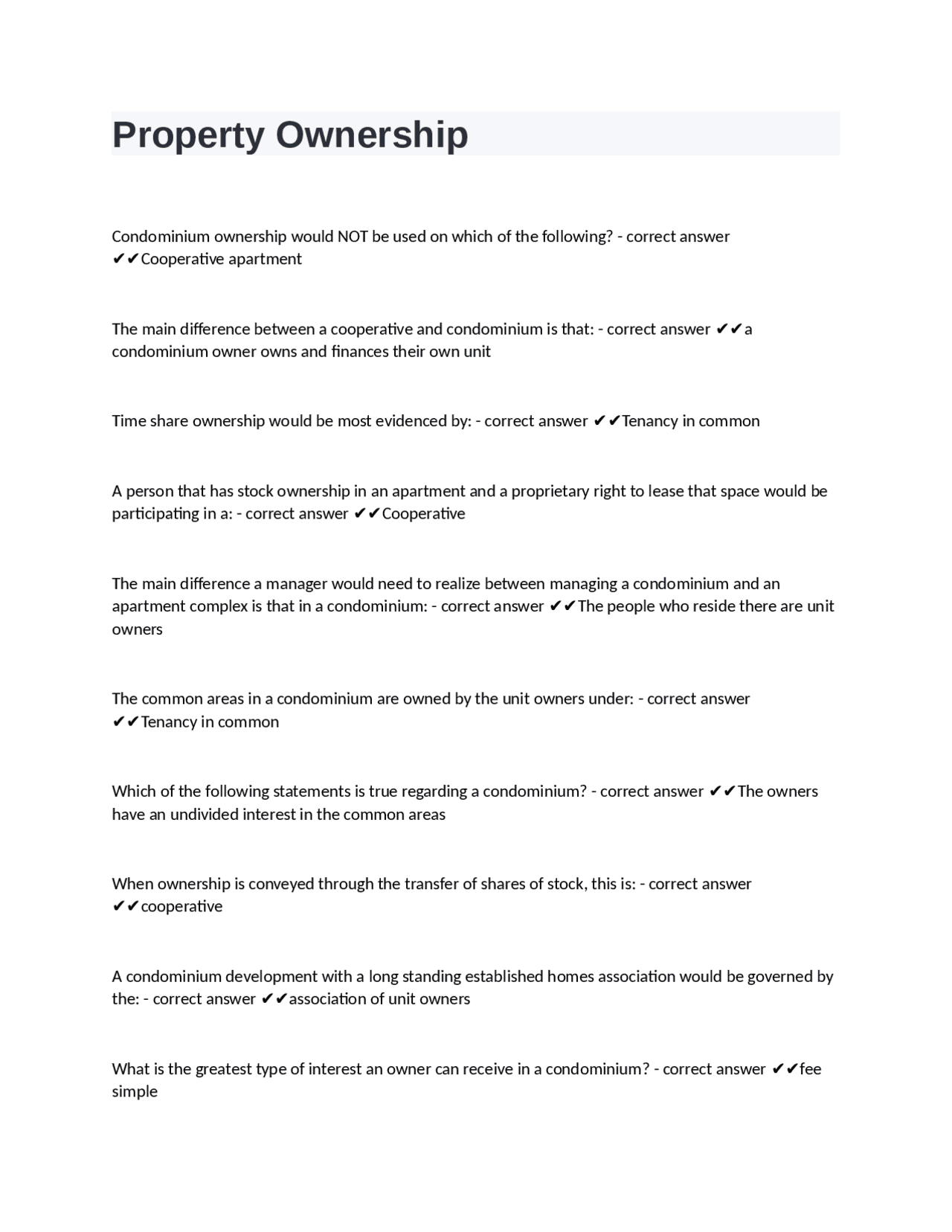 Property Ownership questions with correct answers graded A+ already ...