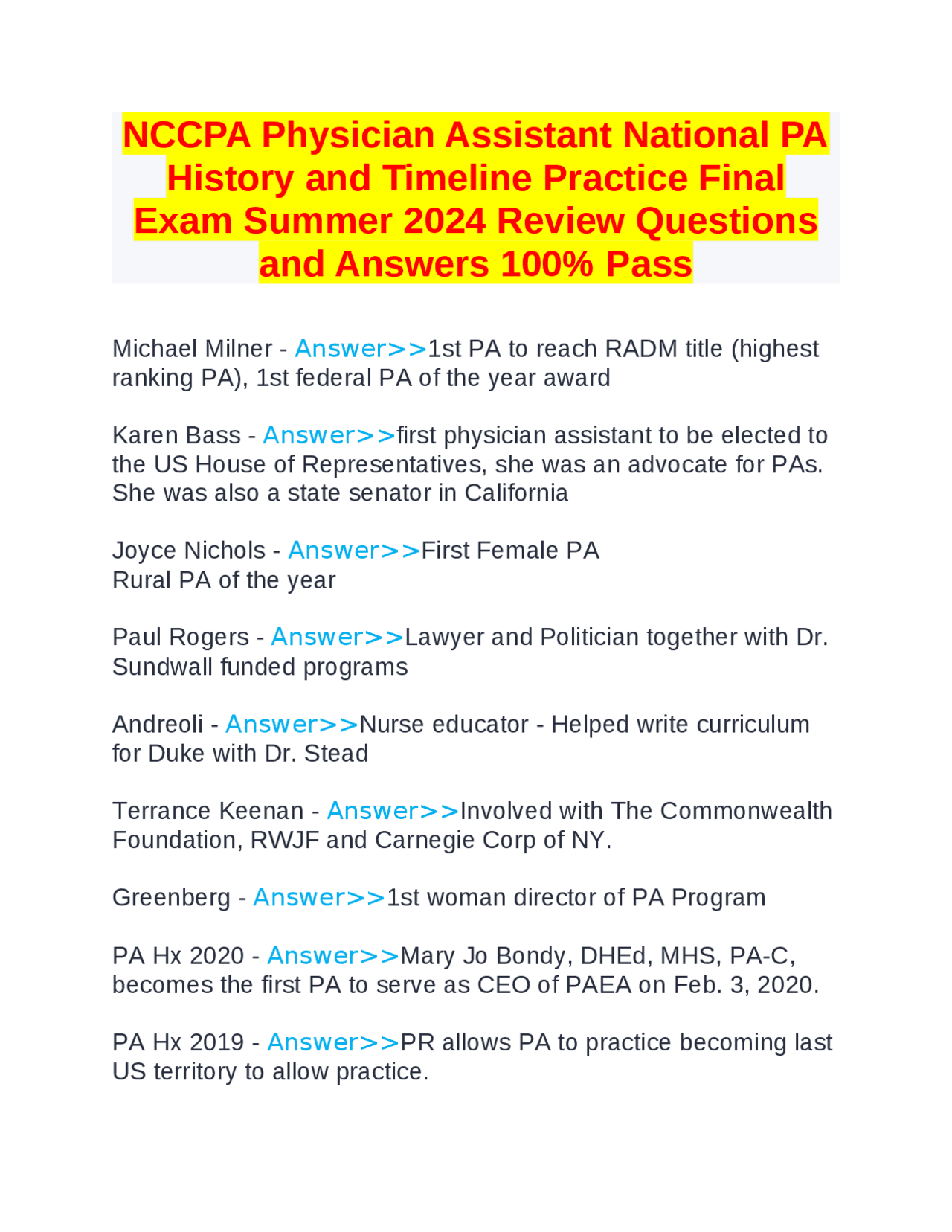 NCCPA Physician Assistant National PA History and Timeline Practice ...