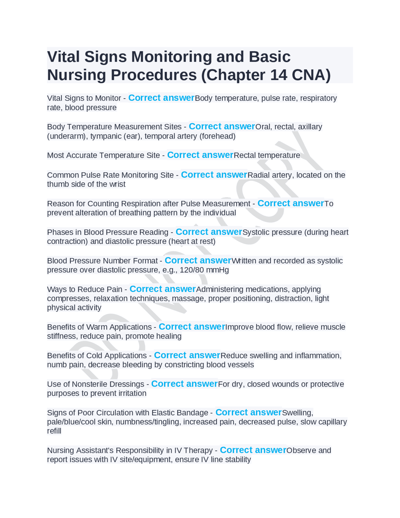Vital Signs Monitoring and Basic Nursing Procedures (Chapter 14 CNA ...