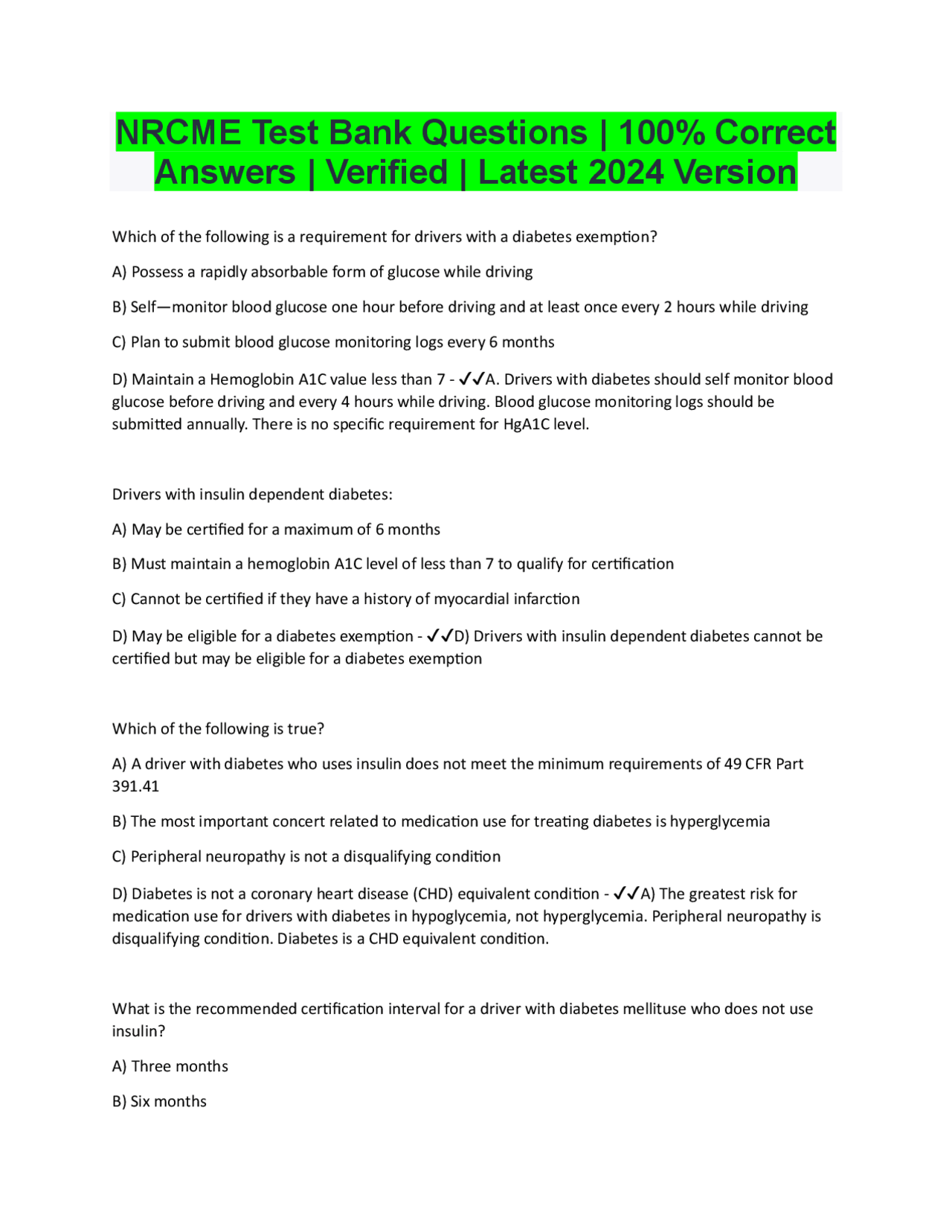 Commercial Driver Medical Examination Guidelines | Exams Nursing | Docsity