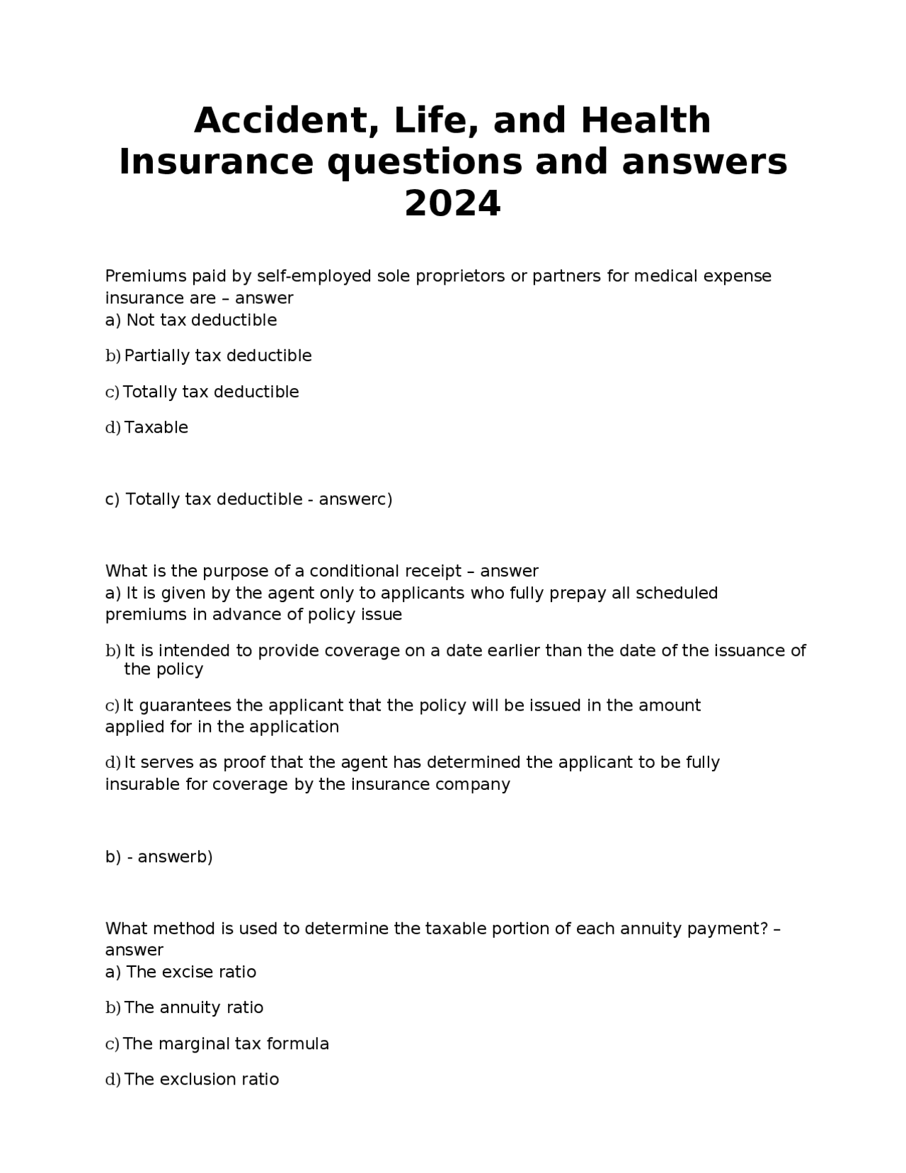 Accident, Life, and Health Insurance questions and answers 2024 | Exams ...