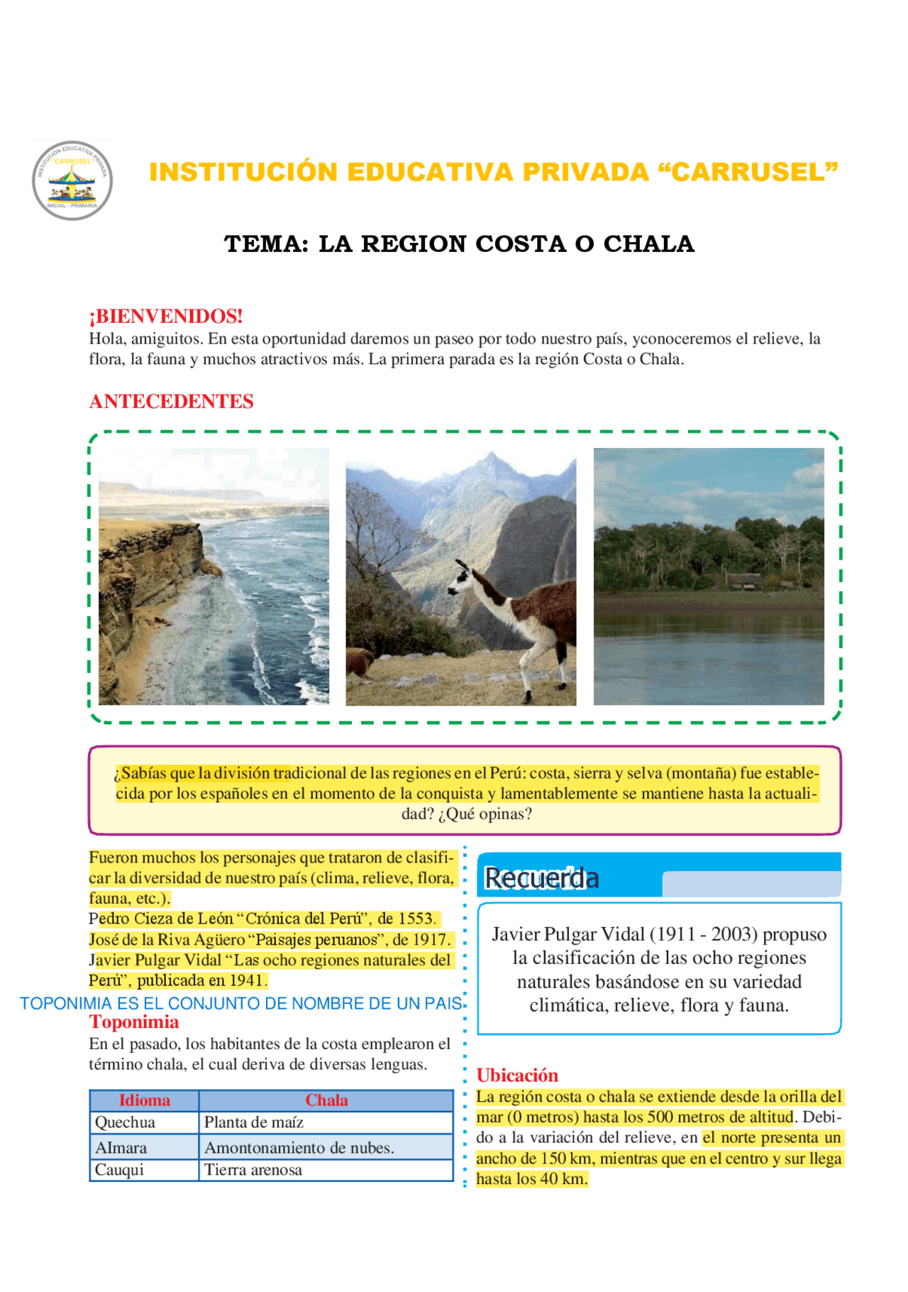 region costa chala peru | Monografías, Ensayos de Geografía | Docsity