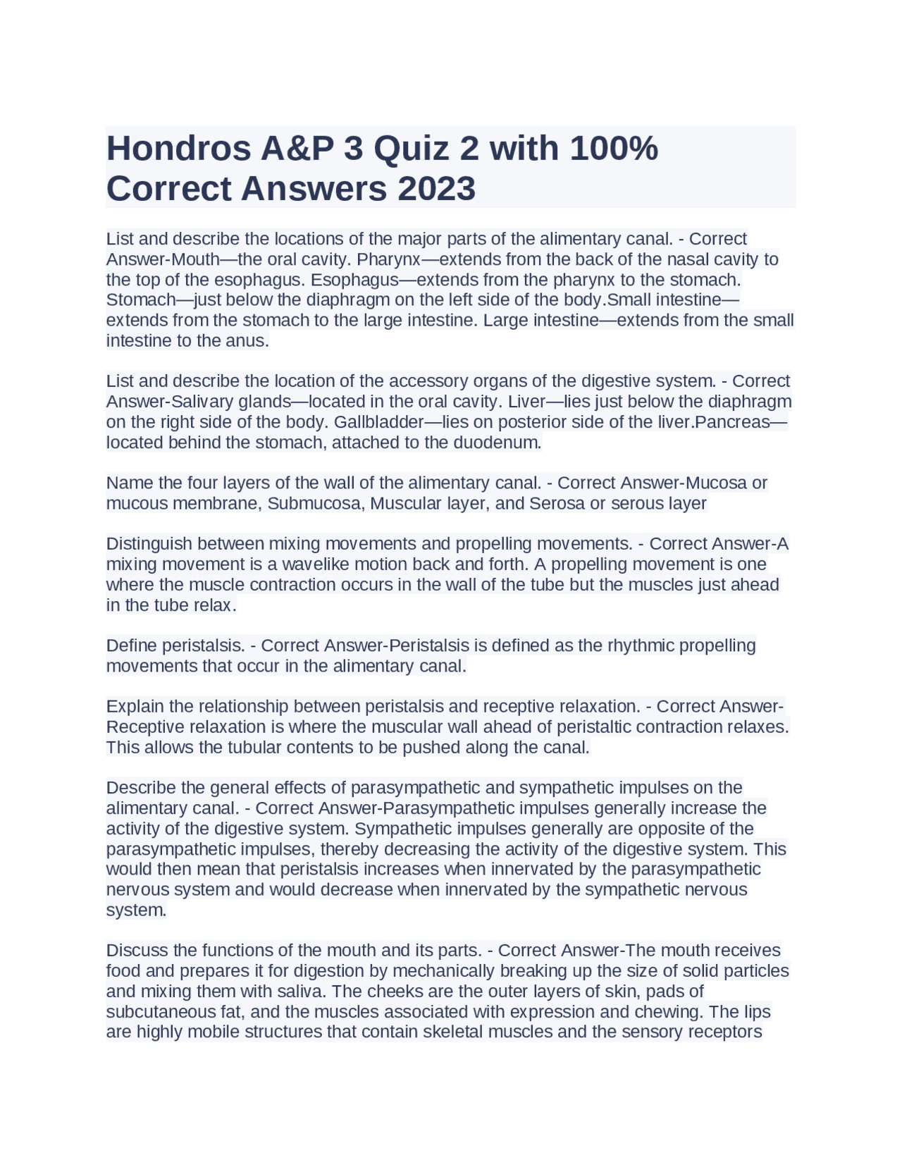 Digestive System and Nutrition | Exams Advanced Education | Docsity