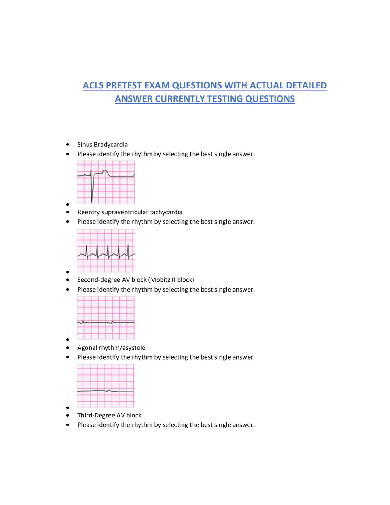 ACLS Pretest Exam Questions and Answers | Exams Nursing | Docsity