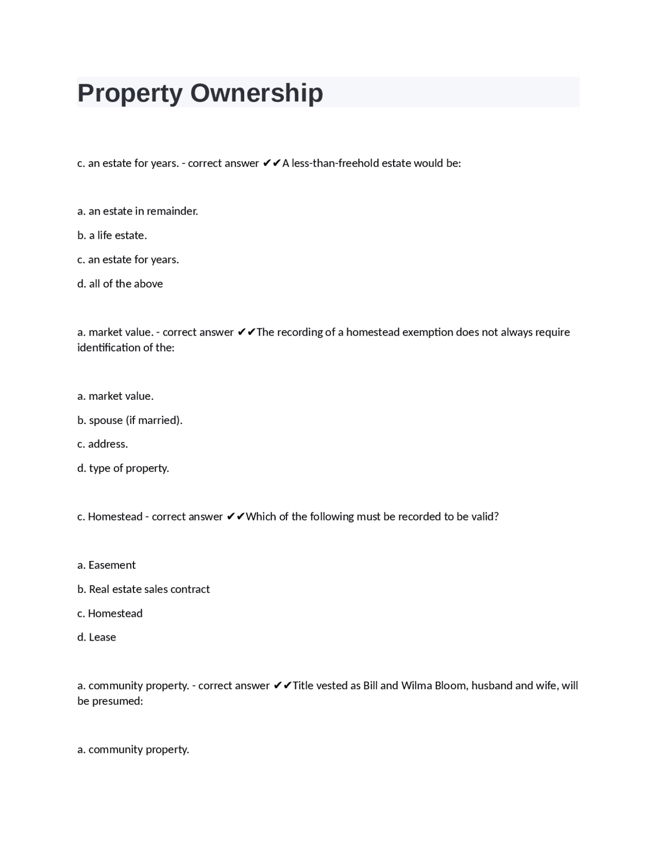Property Ownership(questions with complete solutions) | Exams Nursing ...