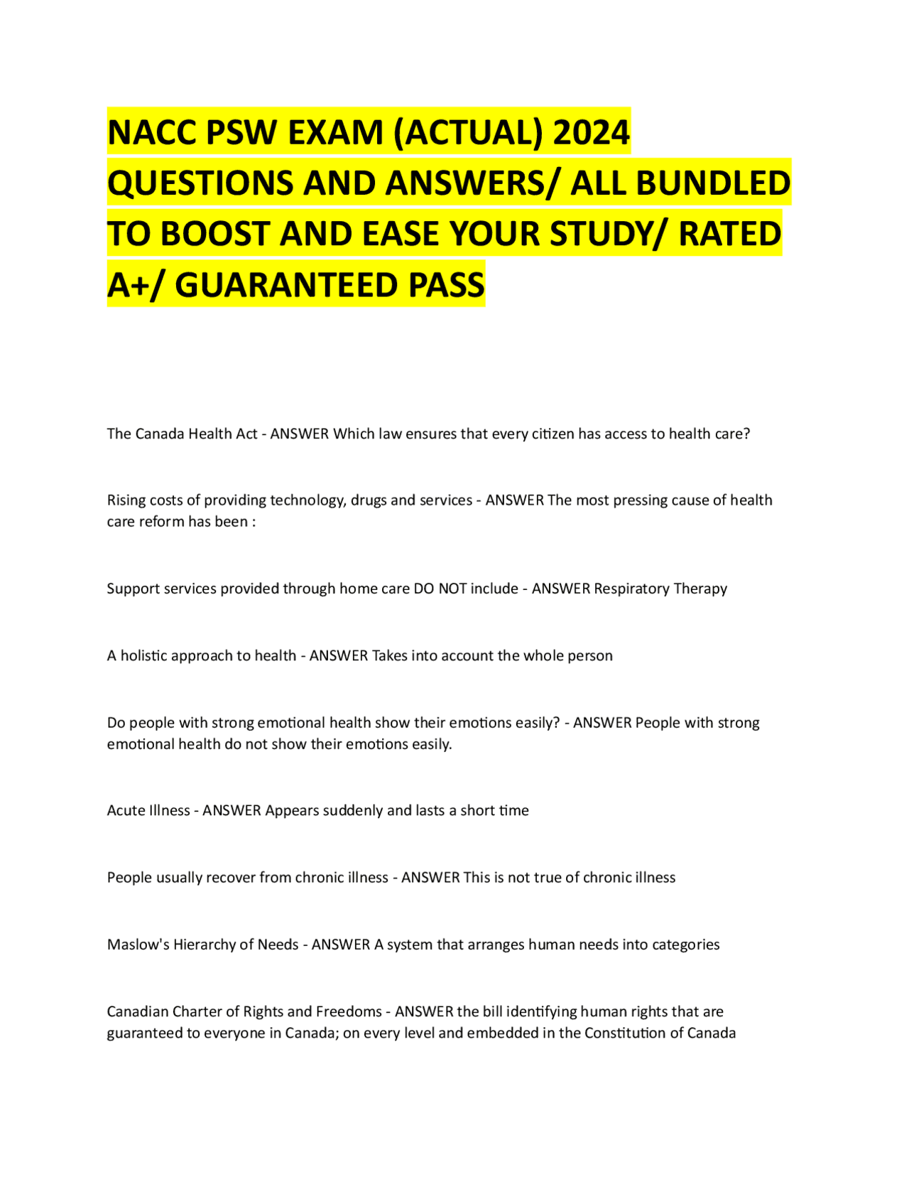 NACC PSW EXAM (ACTUAL) 2024 QUESTIONS AND ANSWERS/ ALL BUNDLED TO BOOST ...