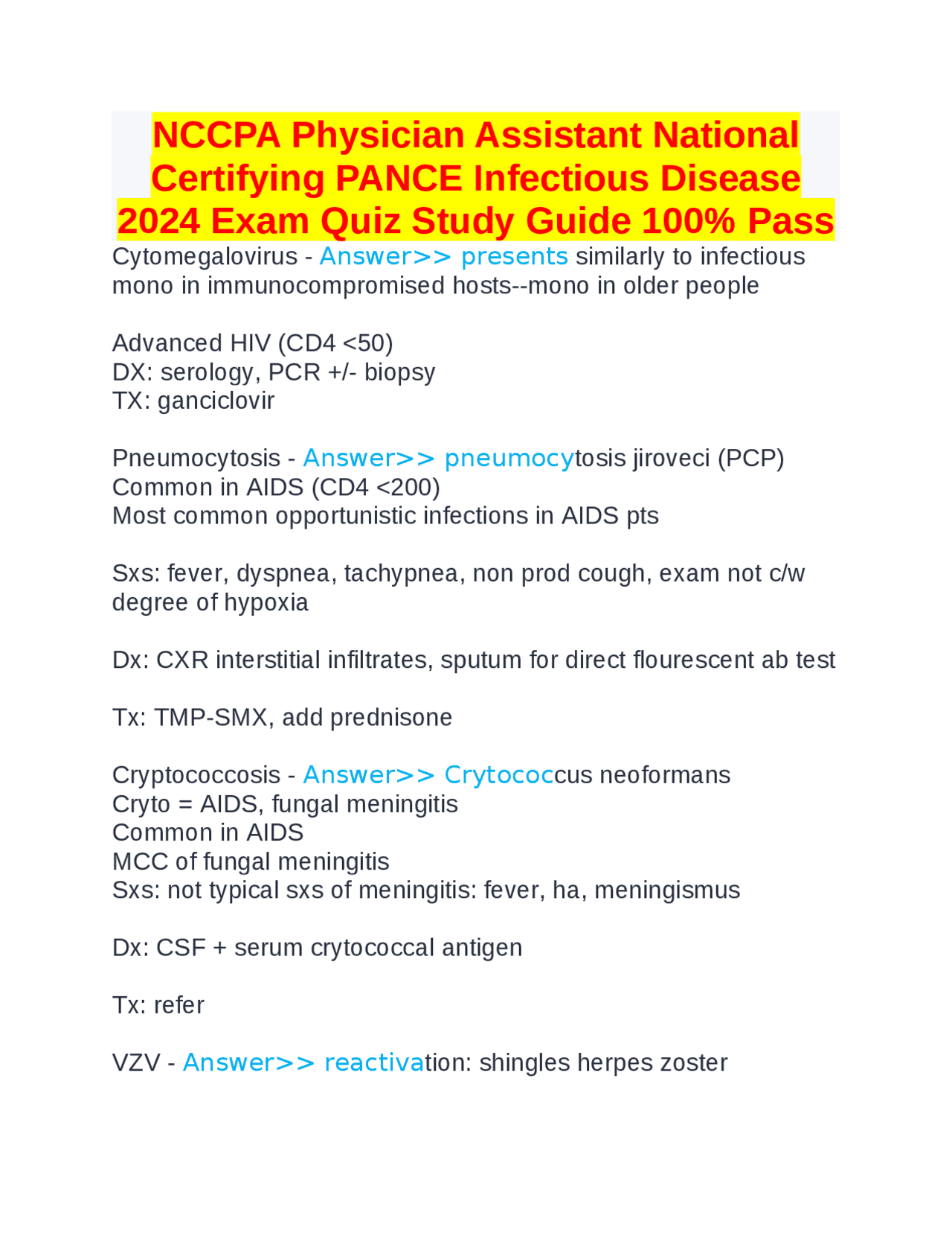 NCCPA Physician Assistant National Certifying PANCE Infectious Disease ...
