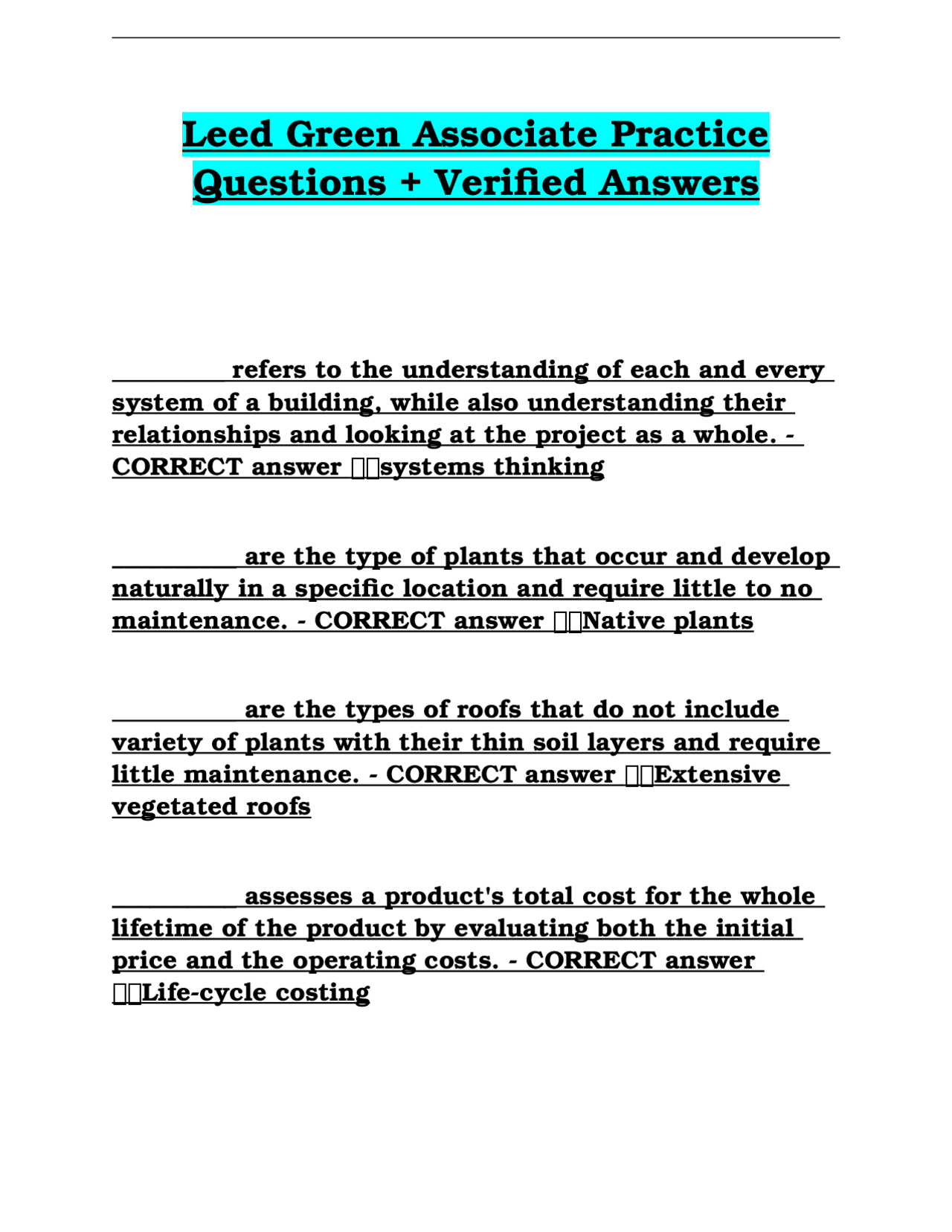 Leed Green Associate Practice Questions + Verified Answers | Exams ...