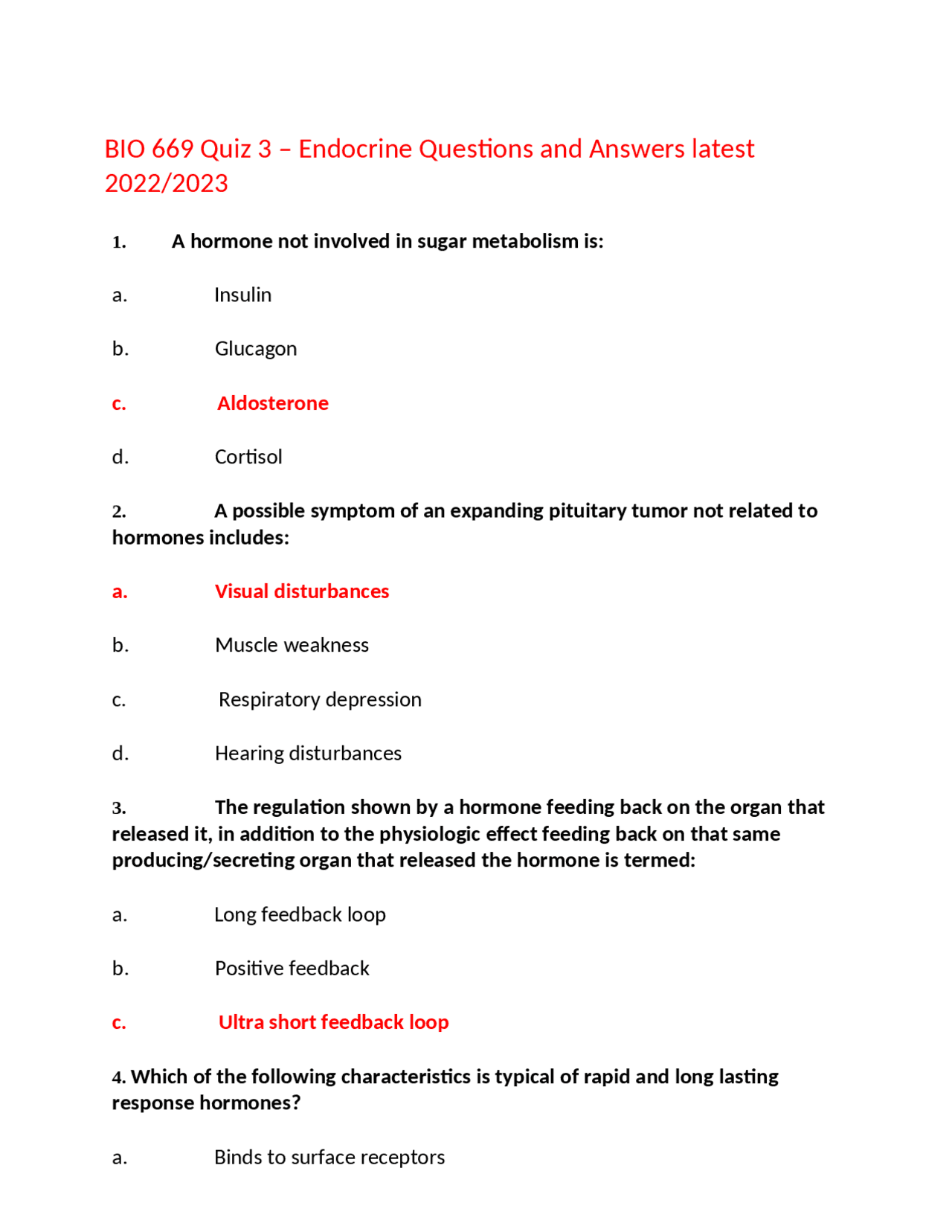 BIO 669 Quiz 3 – Endocrine Questions and Answers latest ,100% CORRECT ...