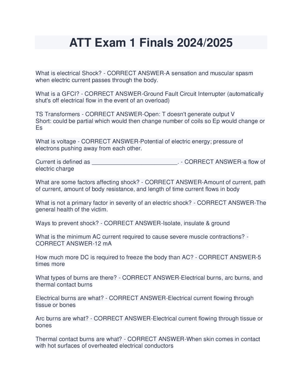 ATT Exam 1 Finals 2024/2025 | Exams Physics | Docsity