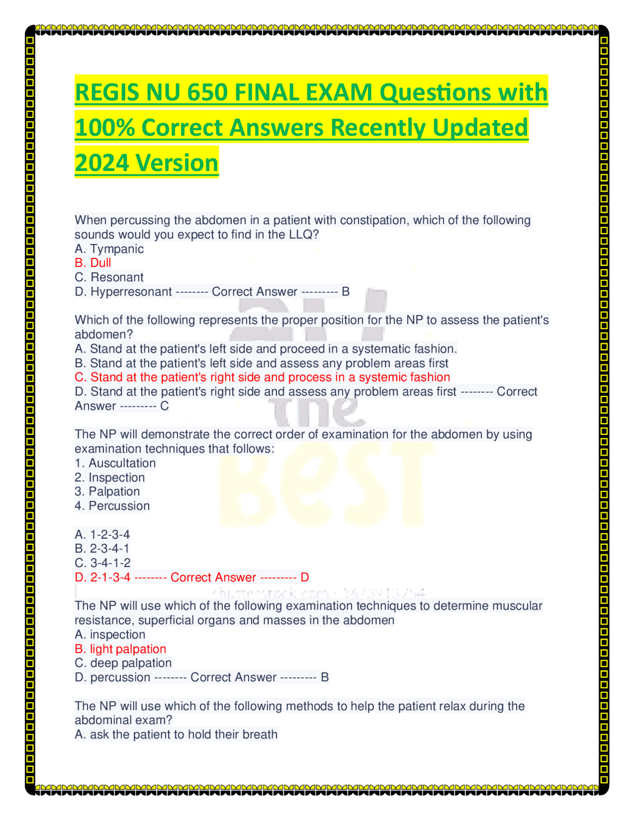 REGIS NU 650 FINAL EXAM Questions with 100% Correct Answers Recently ...
