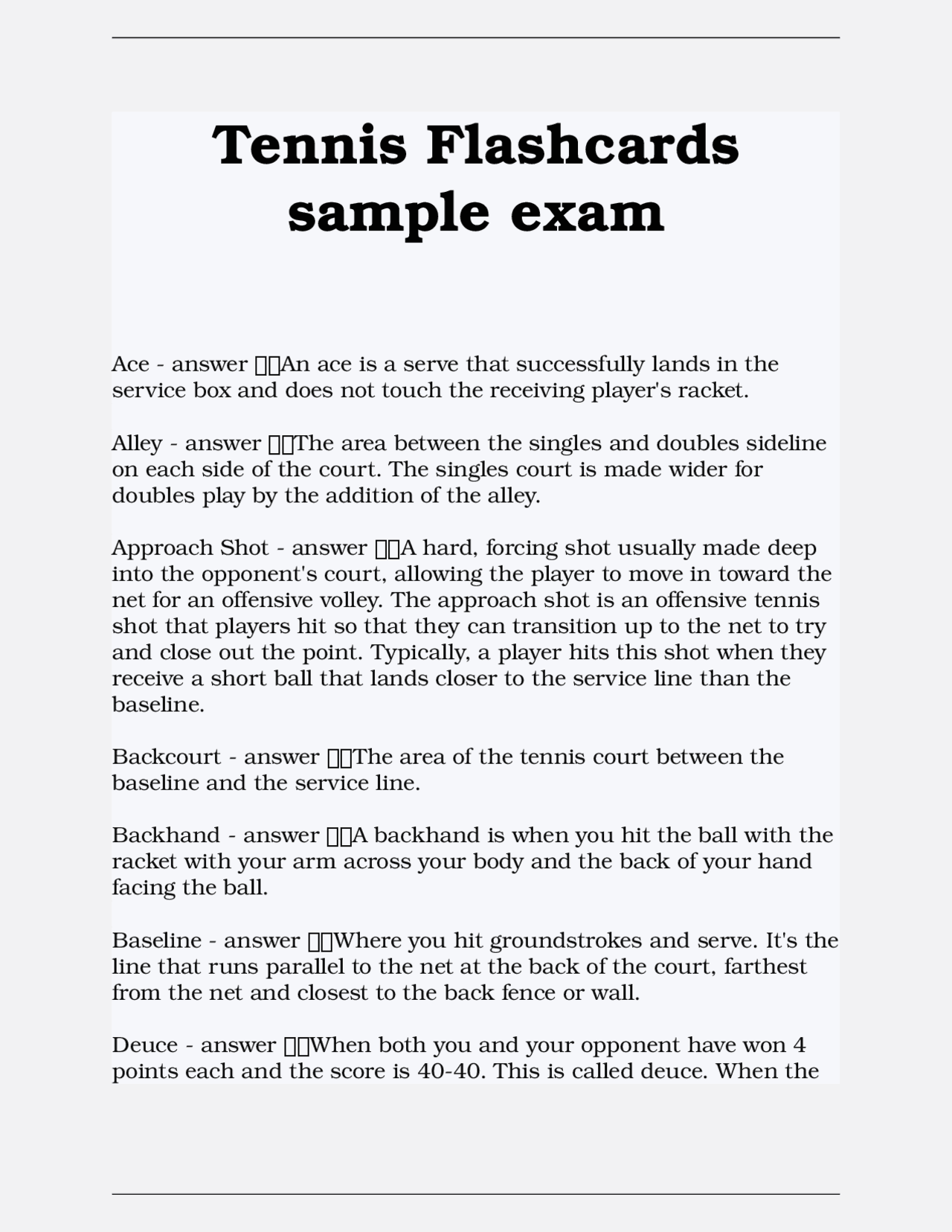 Tennis Flashcards: Mastering Tennis Terminology | Exams Nursing | Docsity