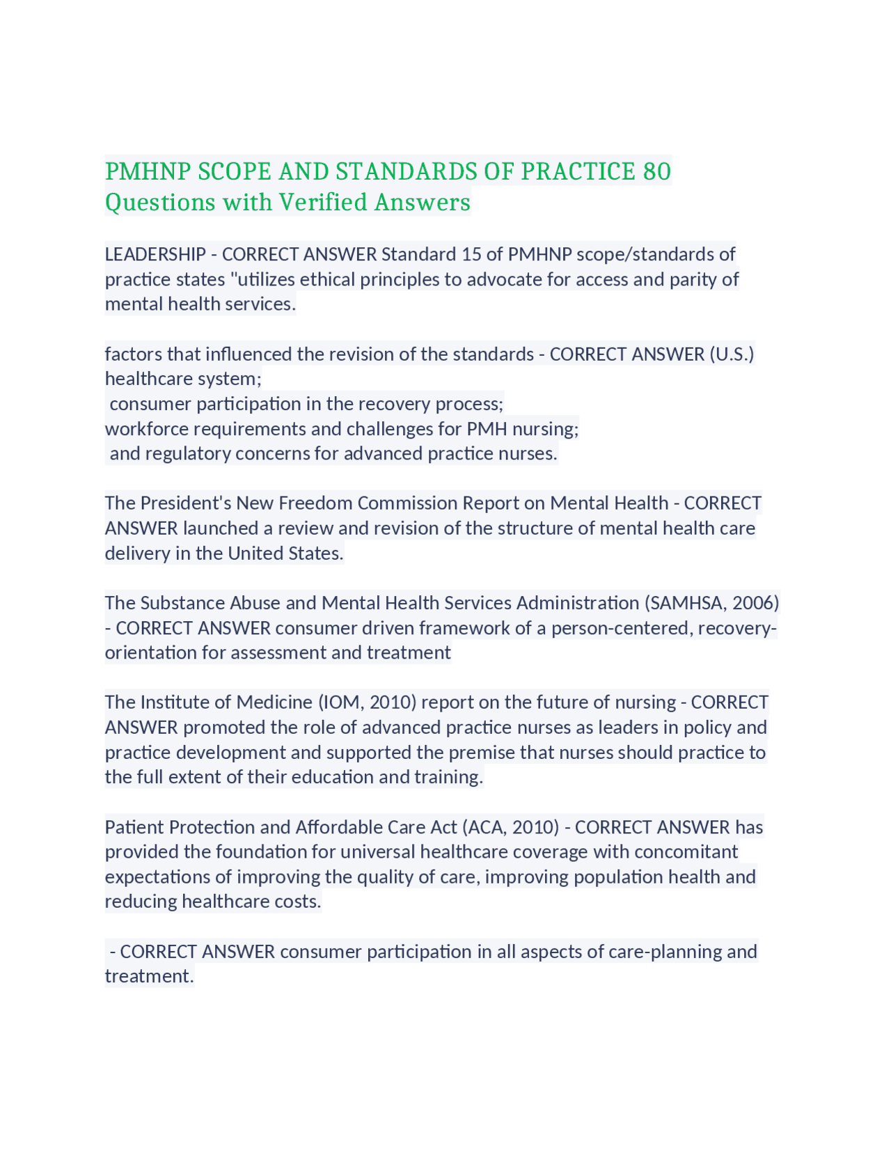 PMHNP Scope and Standards of Practice | Exams Nursing | Docsity