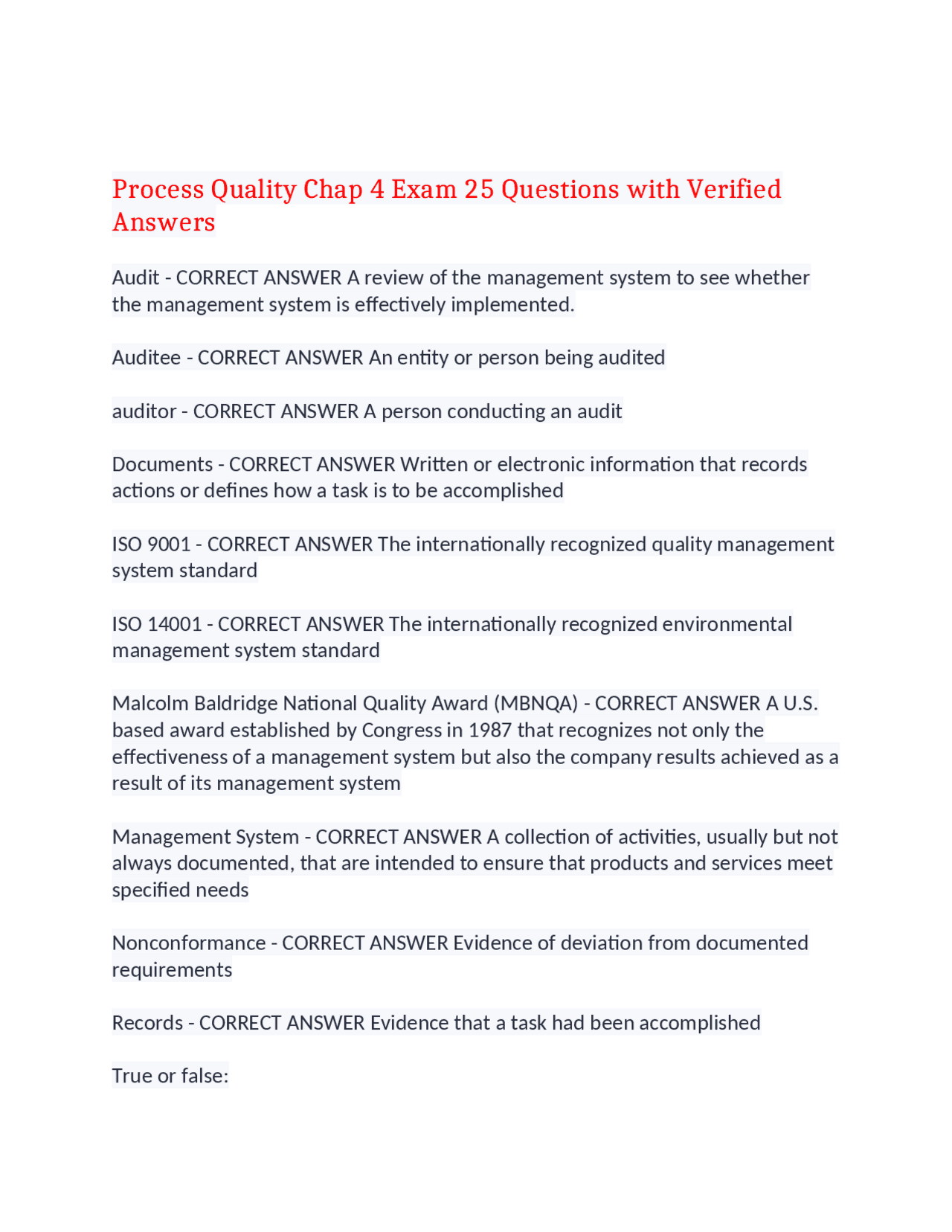 Process Quality Exam: Audit, Standards, and Management Systems | Exams ...