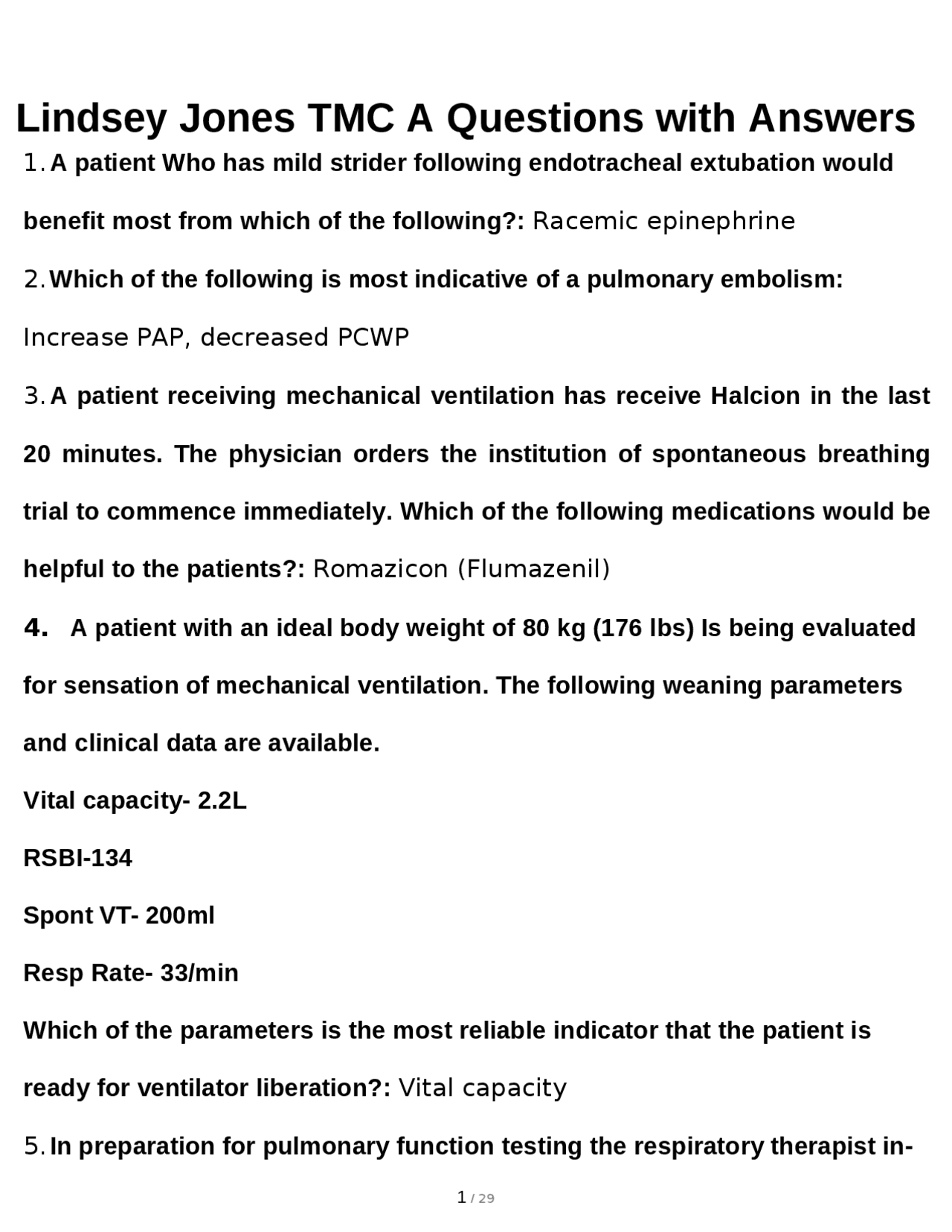 Lindsey Jones TMC A Questions with Answers | Exams Nursing | Docsity