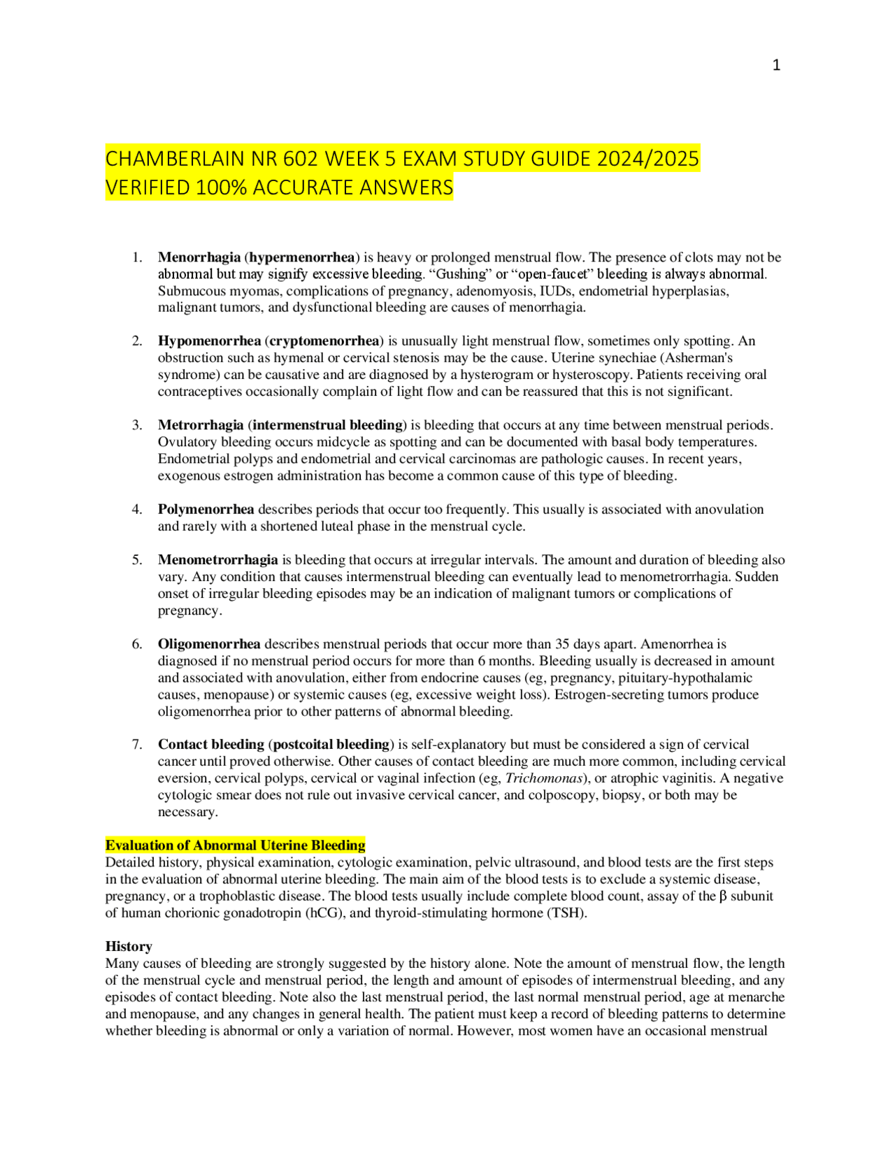 CHAMBERLAIN NR 602 WEEK 5 EXAM STUDY GUIDE 2024/2025 VERIFIED 100% ...