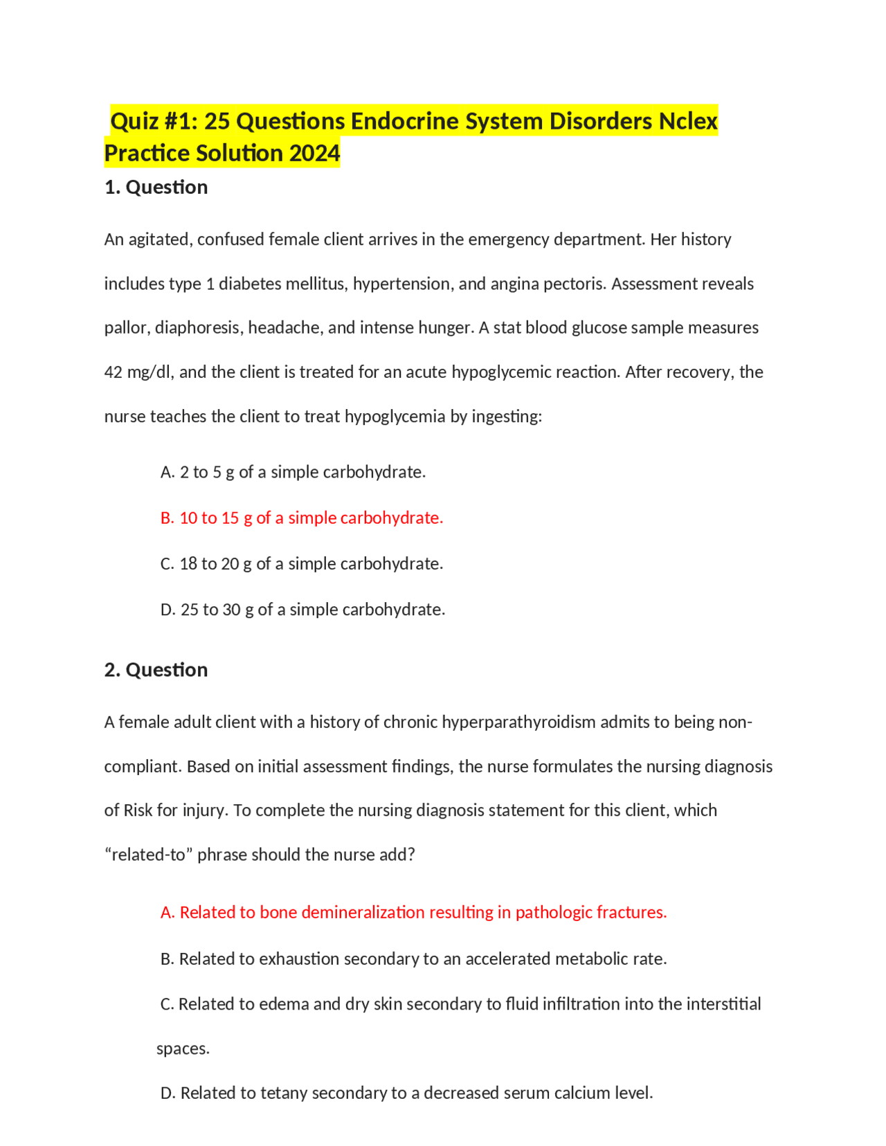 Endocrine System Disorders NCLEX Practice | Exams Nursing | Docsity