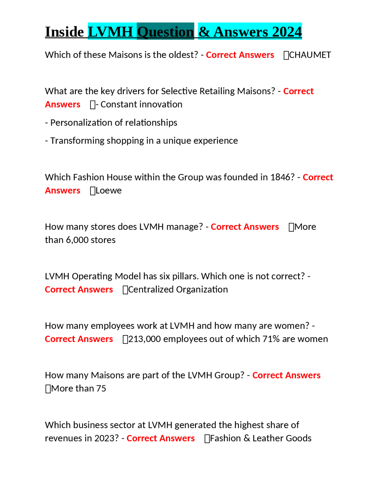 Inside LVMH: Questions & Answers 2024 | Exams Nursing | Docsity