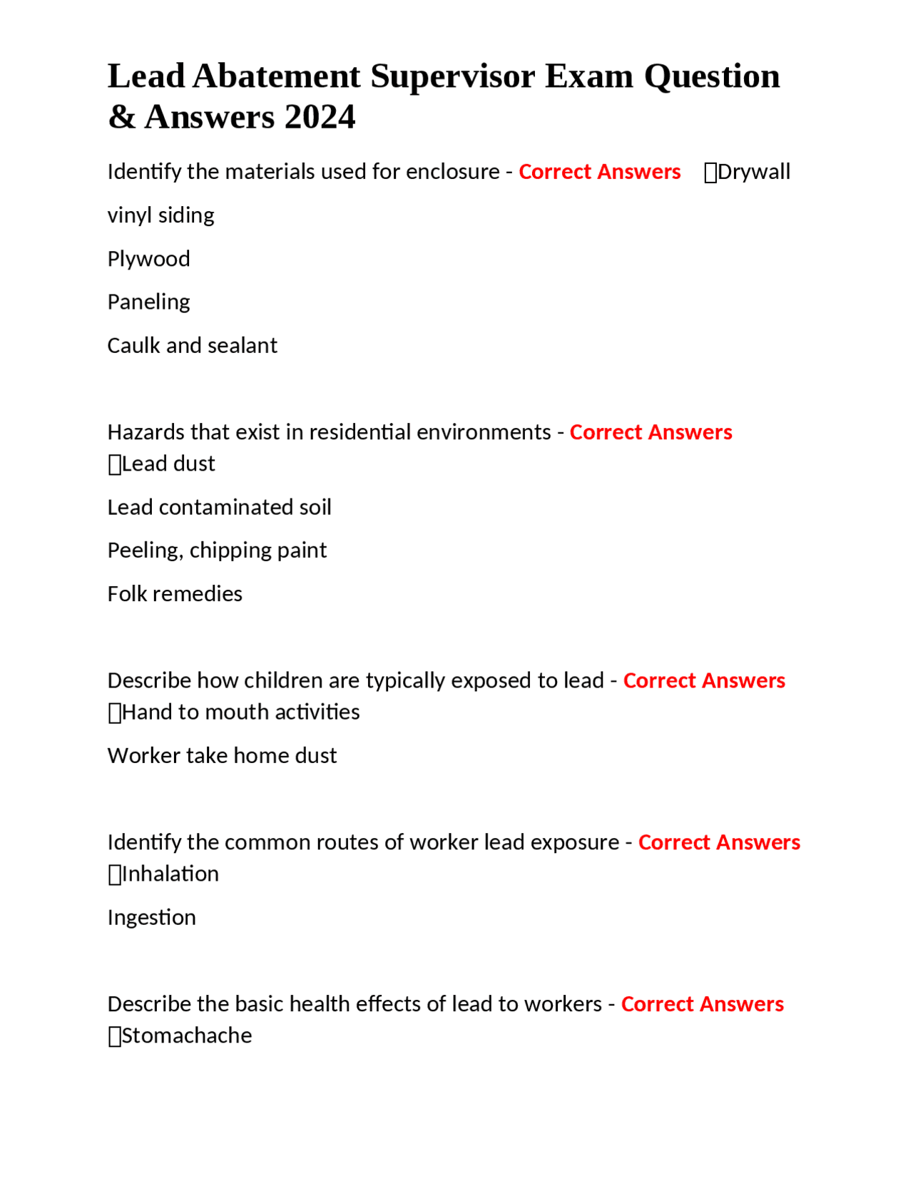 Lead Abatement Supervisor Exam Questions and Answers 2024 | Exams ...