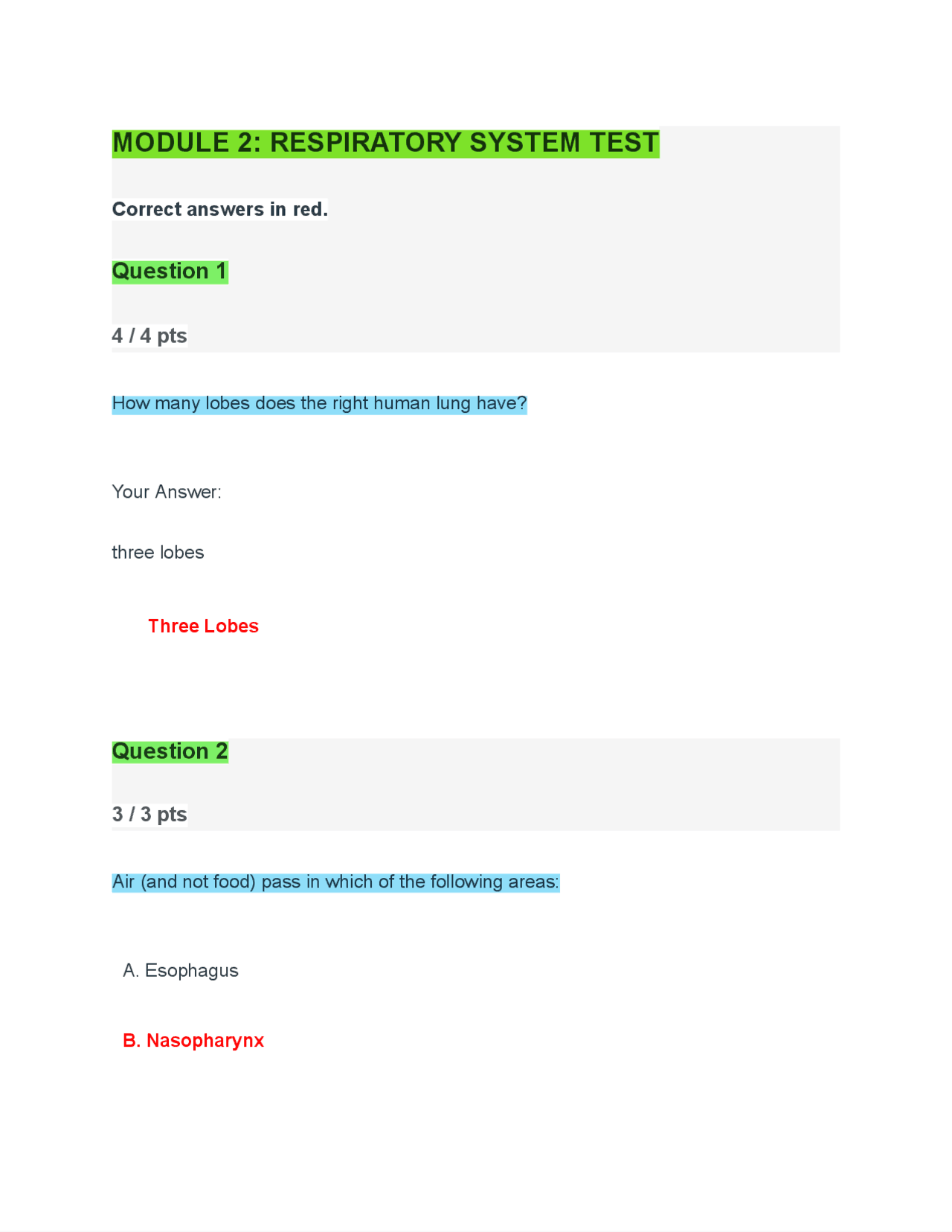 A&P 1 101 Module 2 Respiratory system Exam Questions & Answers (Latest ...
