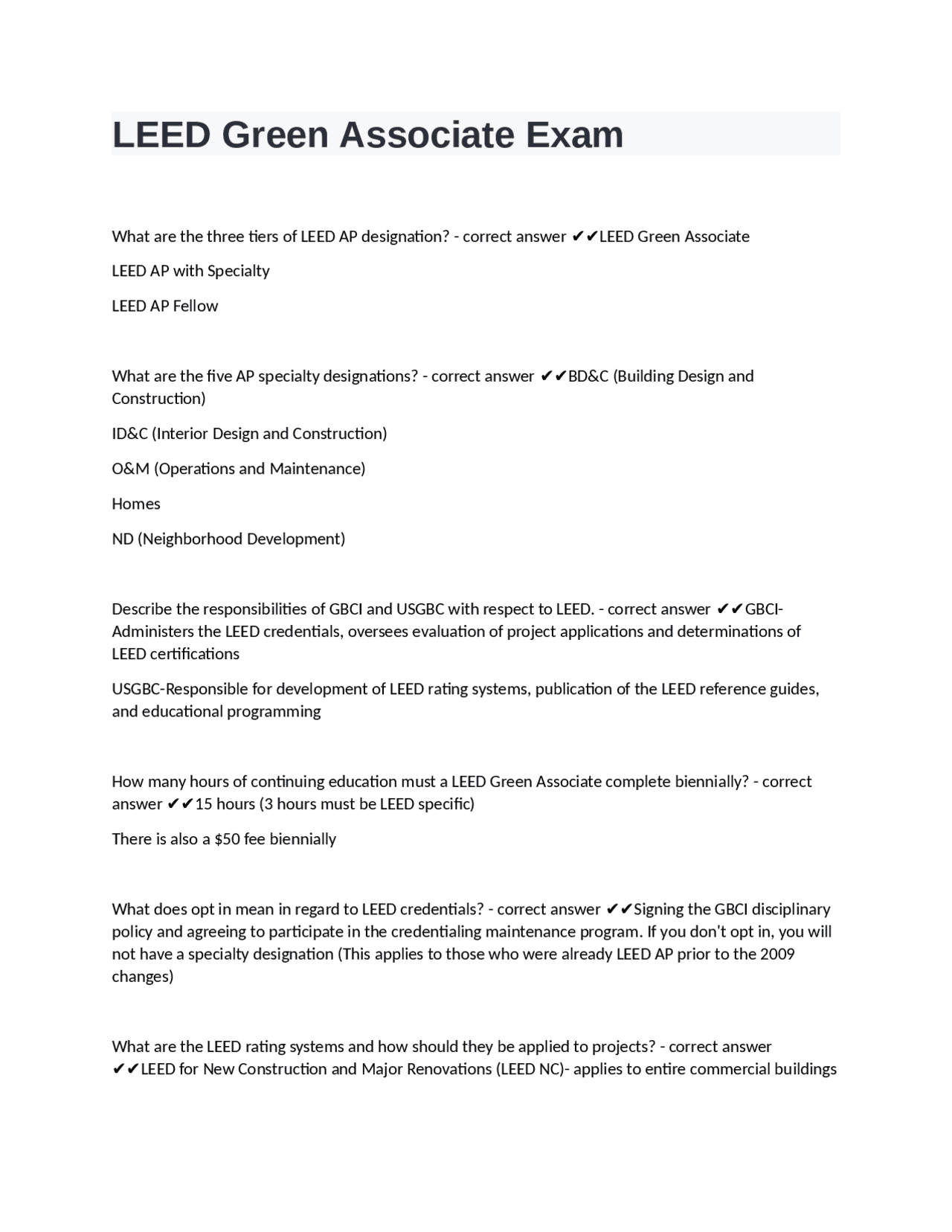 LEED Green Associate Exam questions with complete solutions rated A+ ...