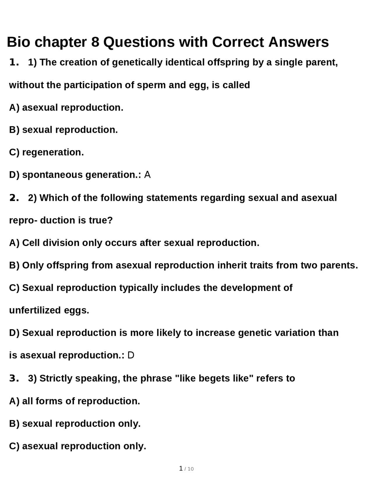 Bio chapter 8 Questions with Correct Answers | Exams Biology | Docsity