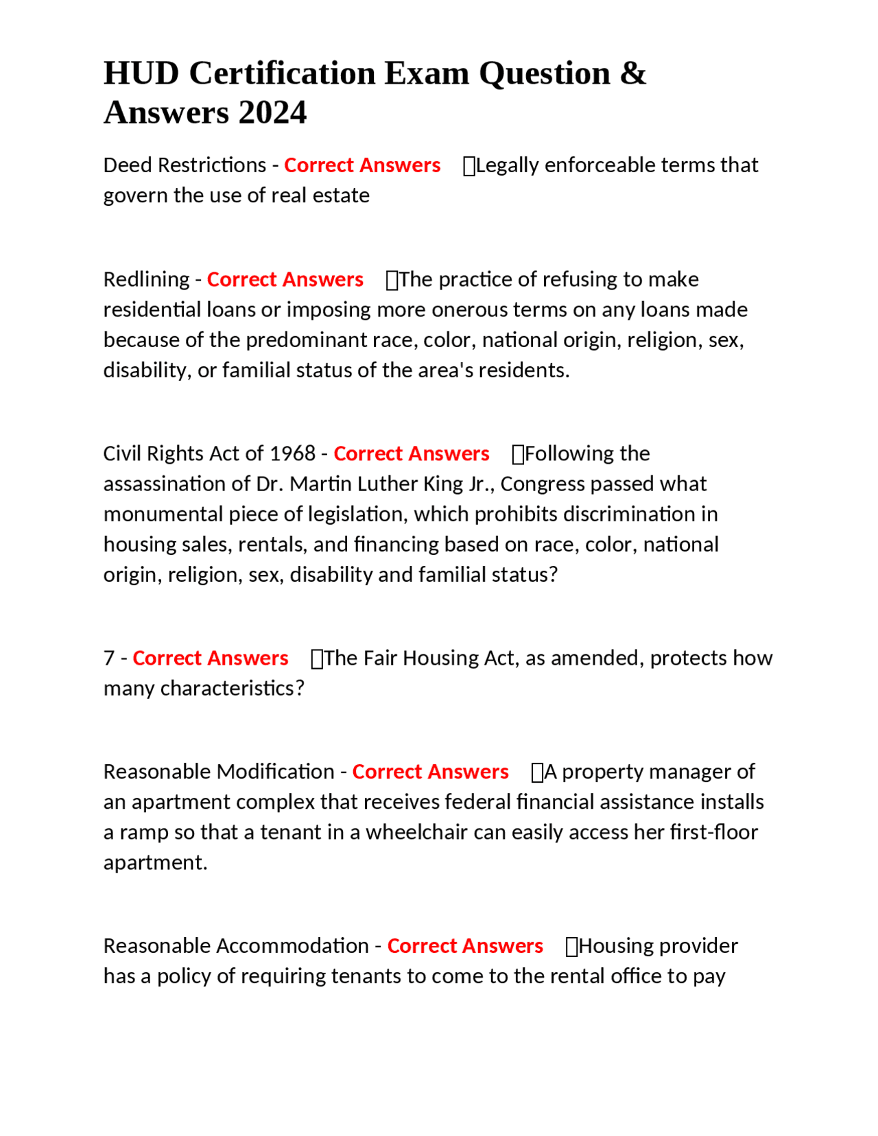HUD Certification Exam Question & Answers 2024 | Exams Nursing | Docsity