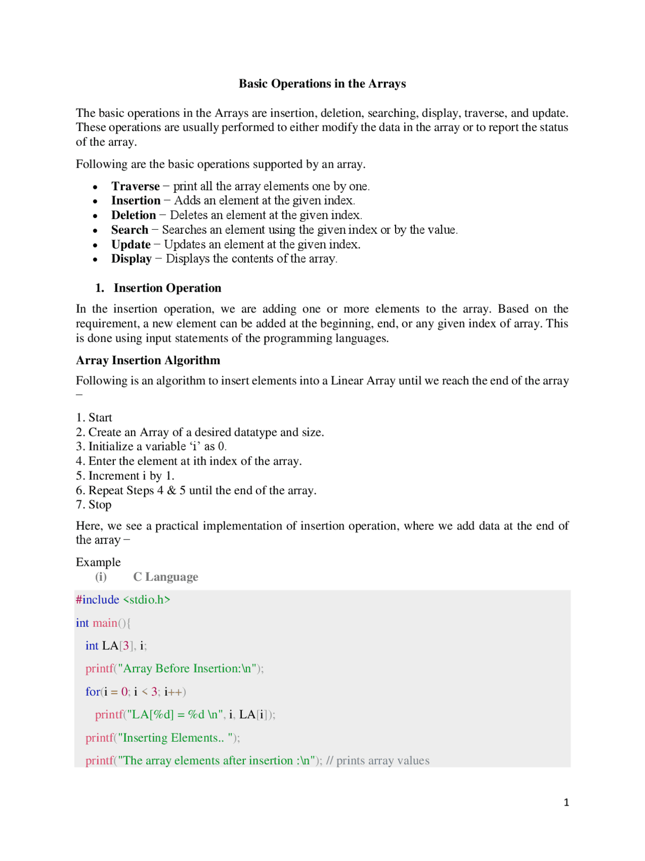 Comprehensive Guide to Basic Array Operations in C and C++: Insertion ...