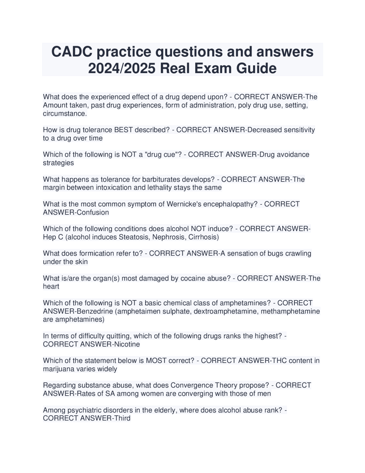 CADC Practice Exam Questions (Test 1) Study Guide 2024/2025 Updates ...