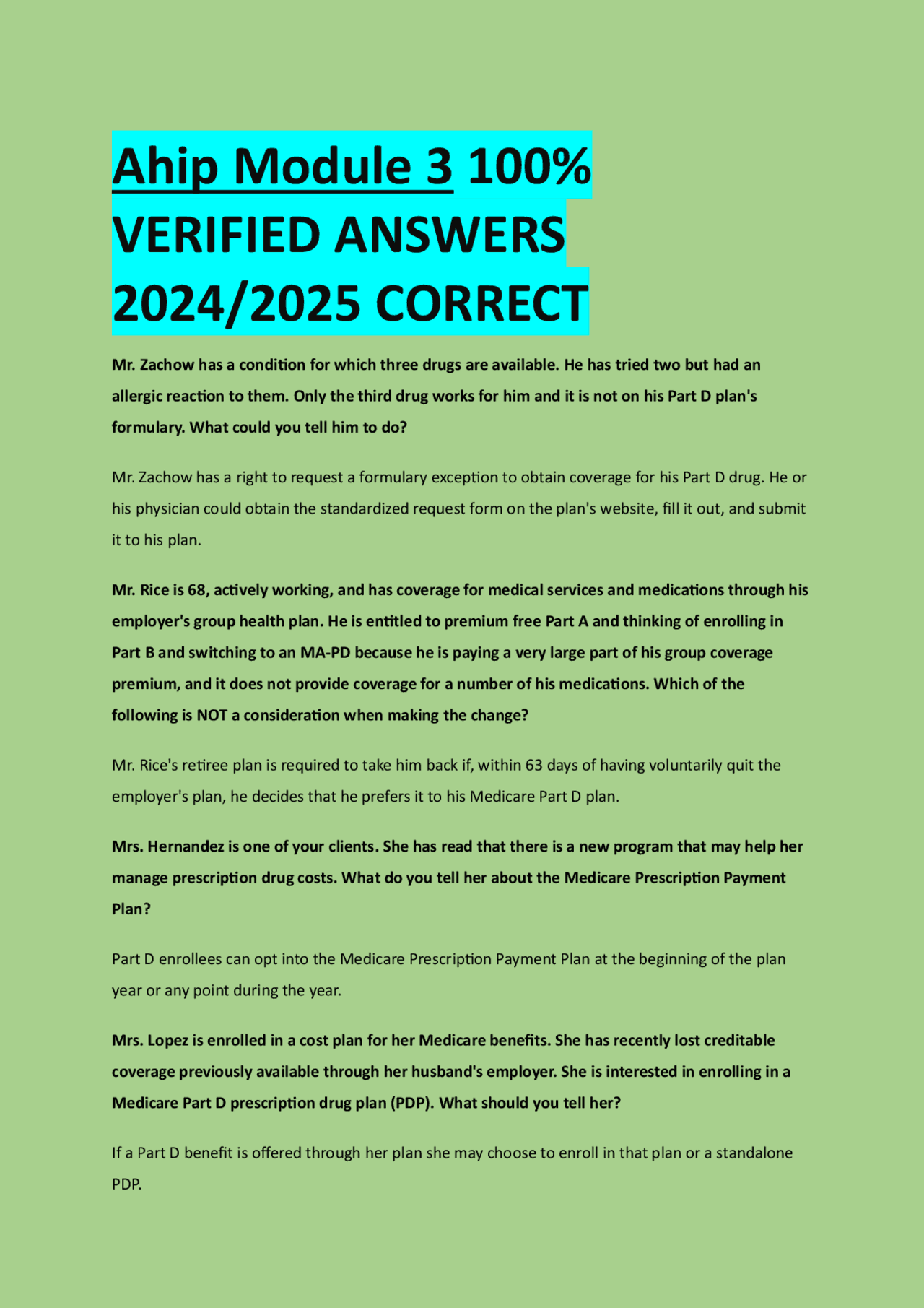 Medicare Part D Prescription Drug Plan: Questions and Answers | Exams ...