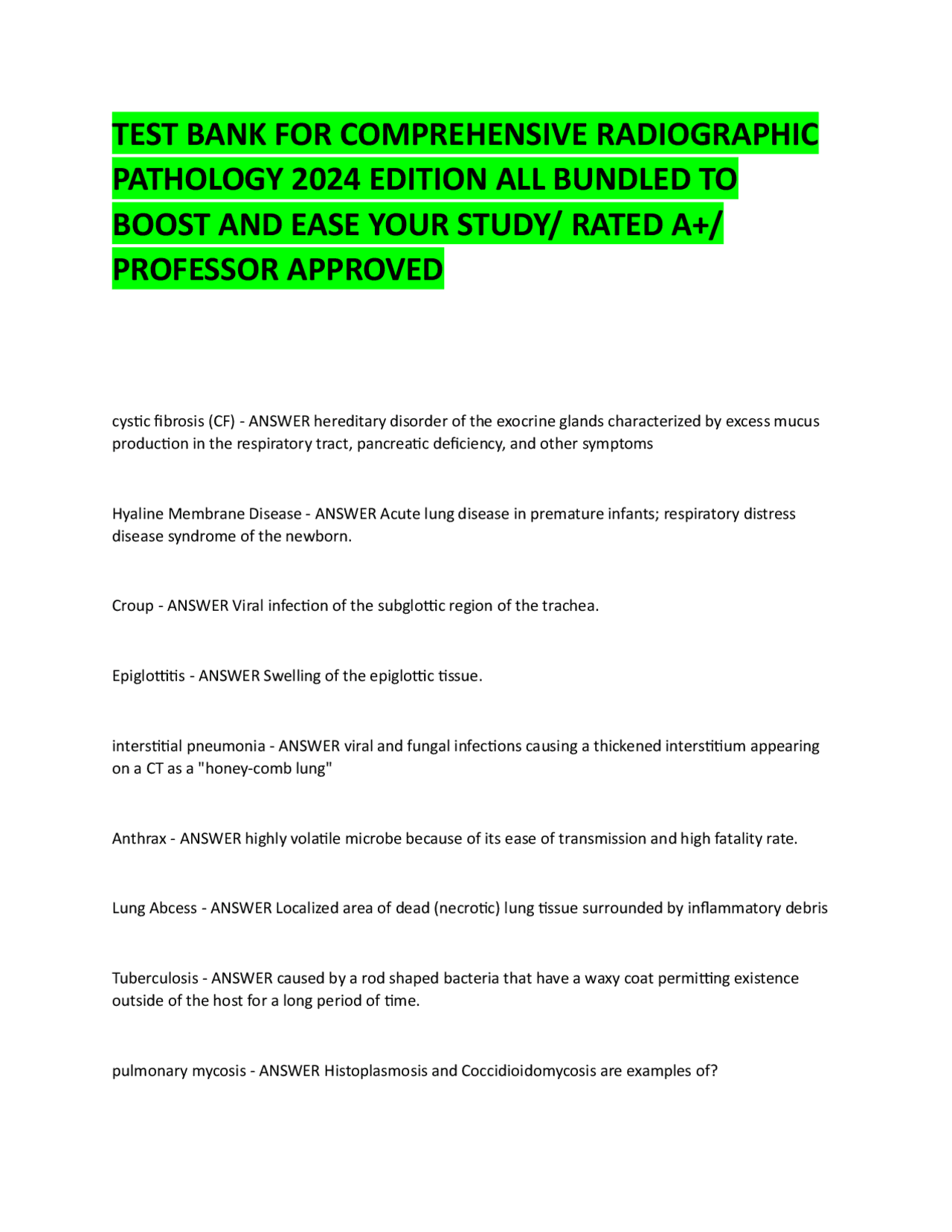 TEST BANK FOR COMPREHENSIVE RADIOGRAPHIC PATHOLOGY 2024 EDITION ALL ...