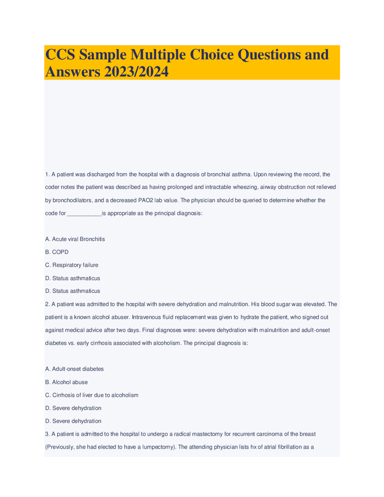 CCS Sample Multiple Choice Questions and Answers 2023/2024 | Exams ...